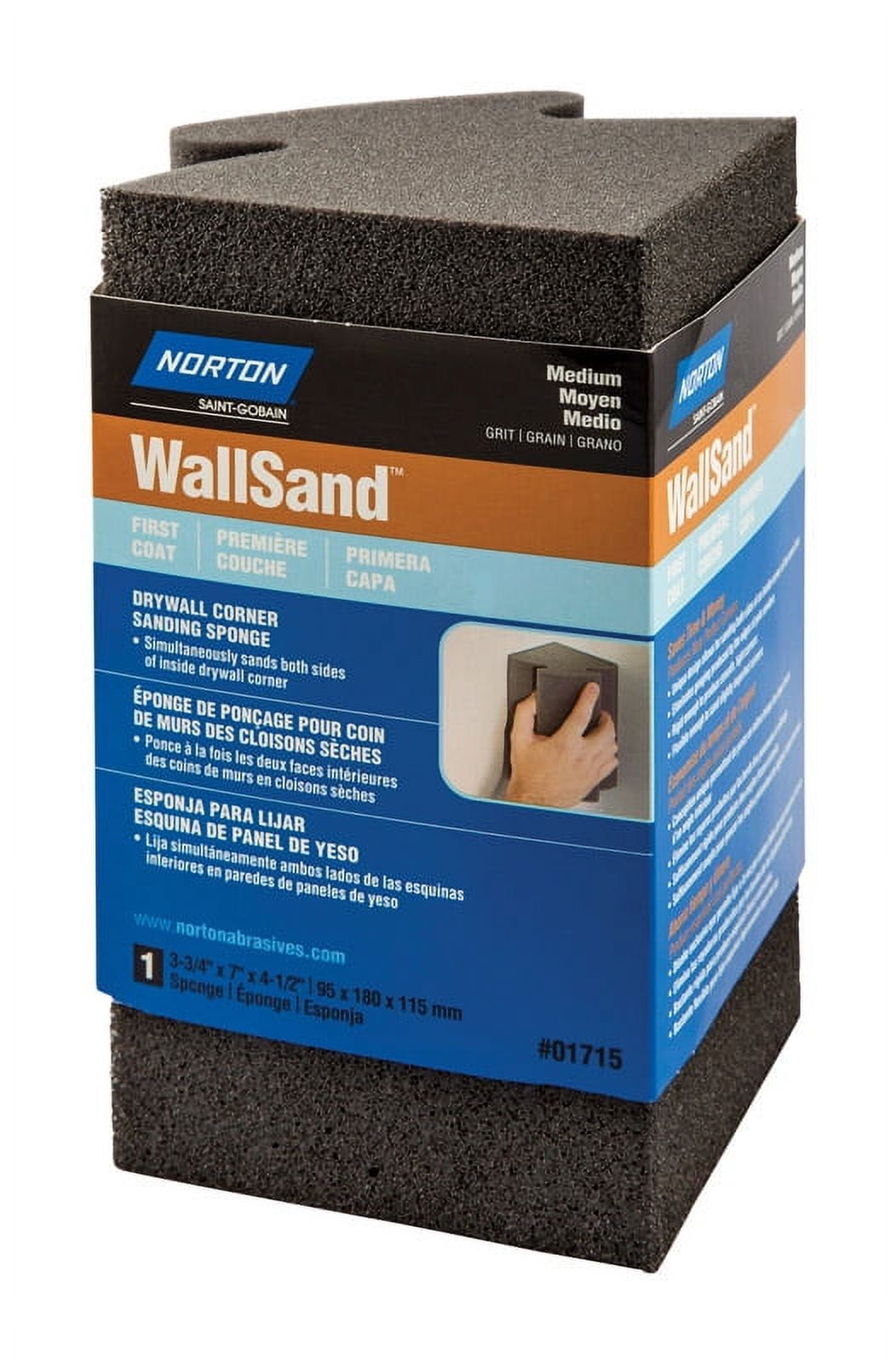 Norton WallSand 7x3.75x4.5 in, 80 Grit Medium Extra Large Corner ...
