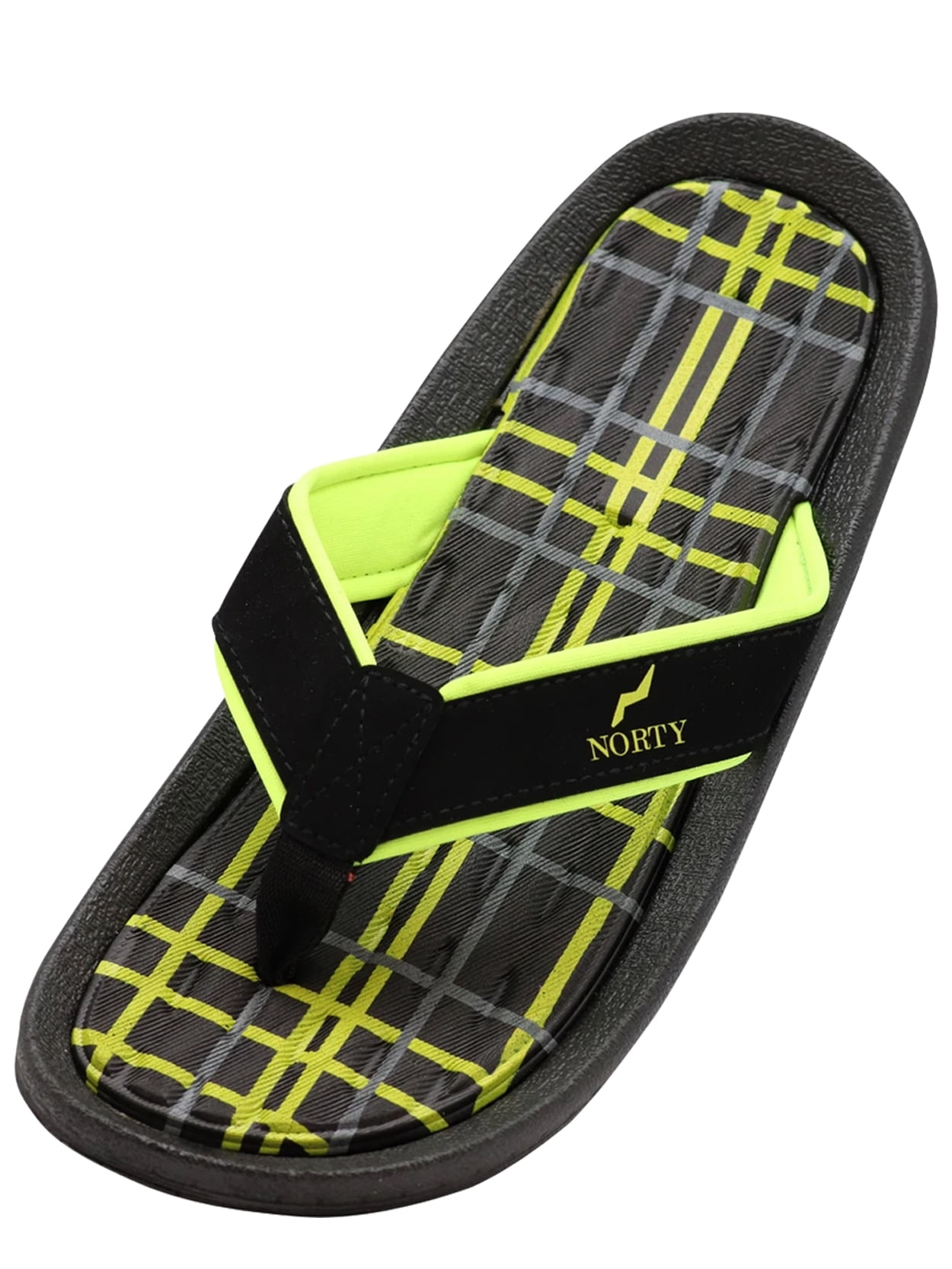 Norty Men's Plaid Flip-Flop Thong Sandal, 12 Medium Black/Lime ...