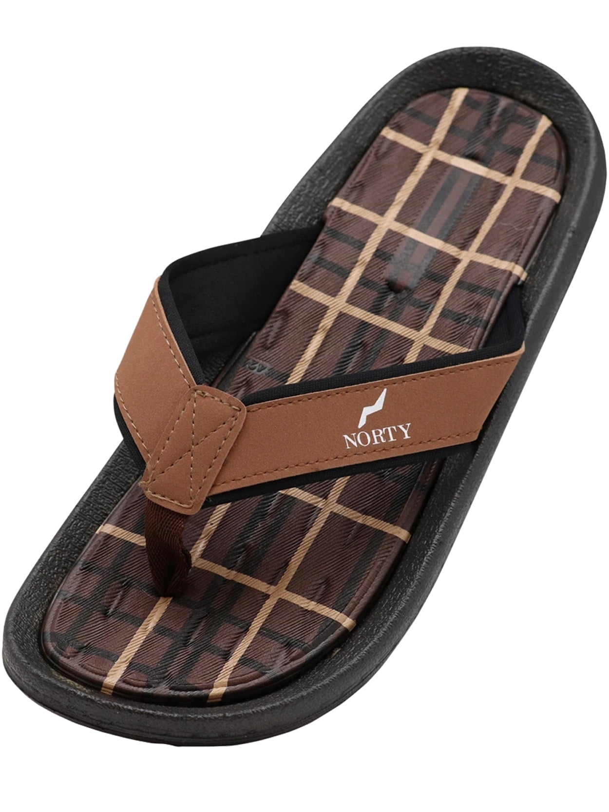Norty Men's Plaid Flip-Flop Thong Sandal, 12 Medium Brown/Tan ...