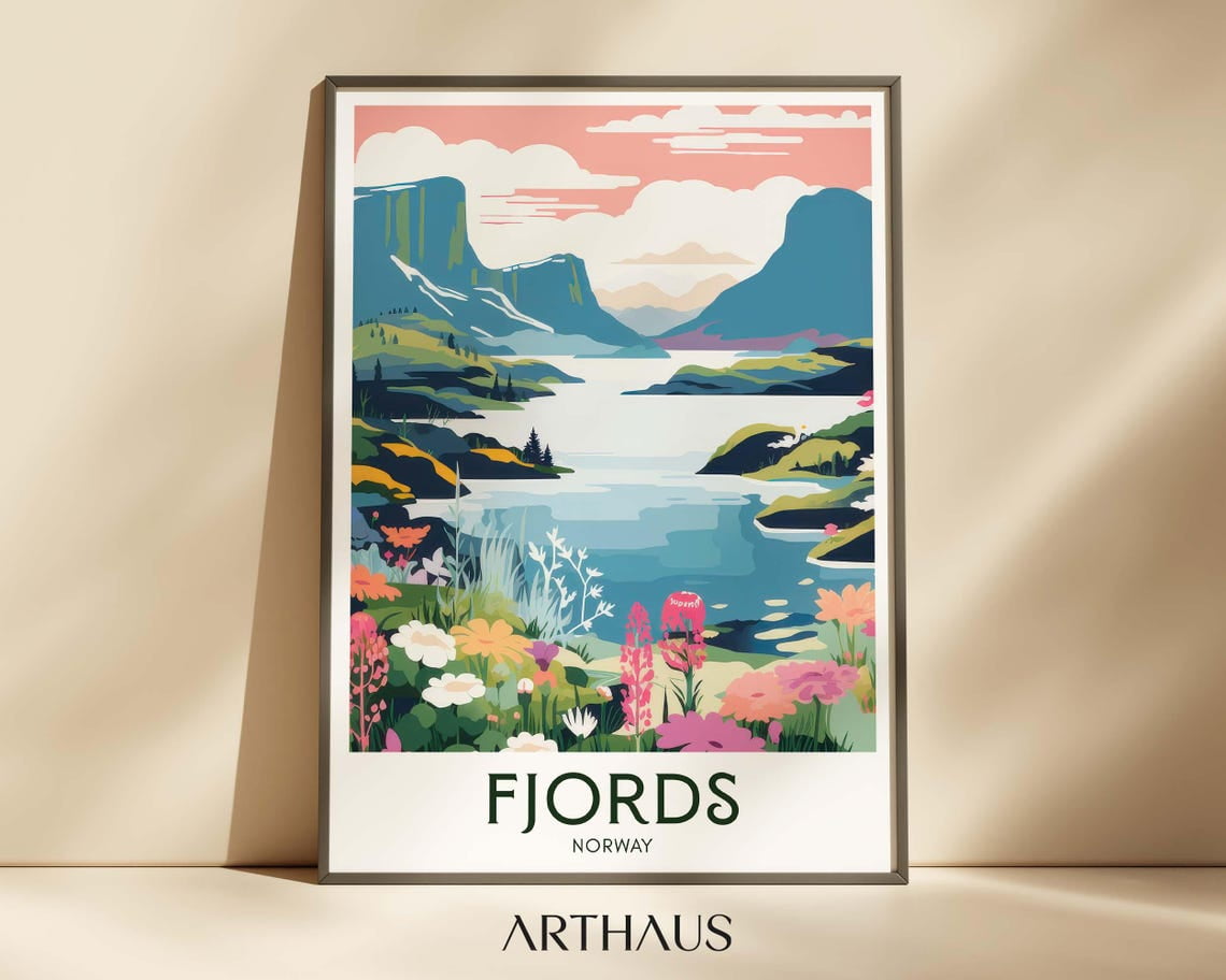 Norway Fjords Travel Poster Norway Posters Fjords Art Maximalist Home ...