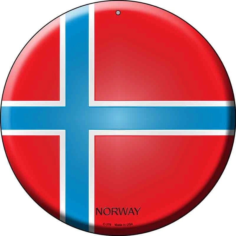 Norway Flag Round Circular Novelty Metal Sign Home Garage Wall Decor ...