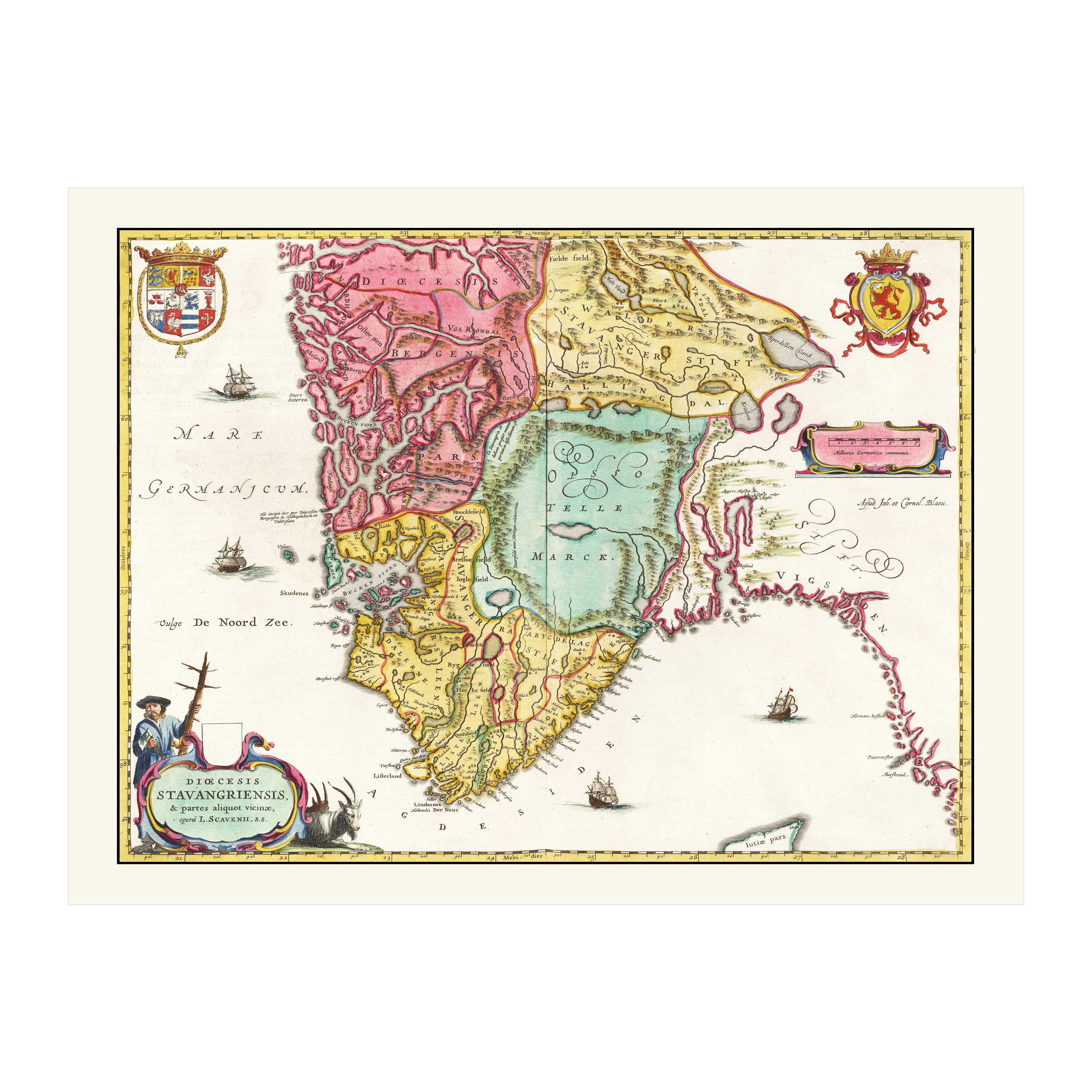 Norway Map, 1665 Vintage Map of Norway History Wall Decor Gift, Old ...