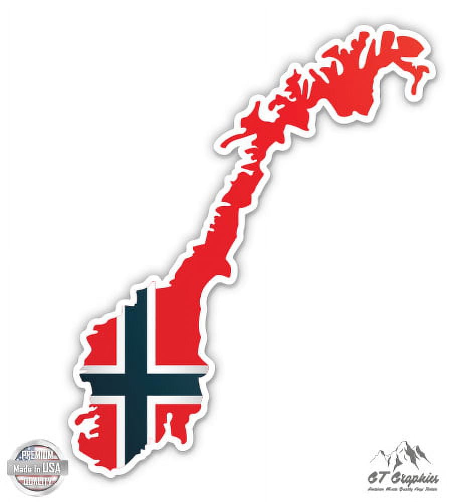 Norway Map Flag Country Shape - 3" Vinyl Sticker - For Car Laptop I-Pad ...