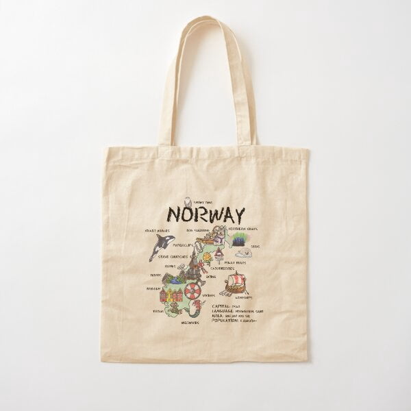 Norway - Illustrated Map Cotton Tote Bag Canvas Tote Bag, Family Gift ...