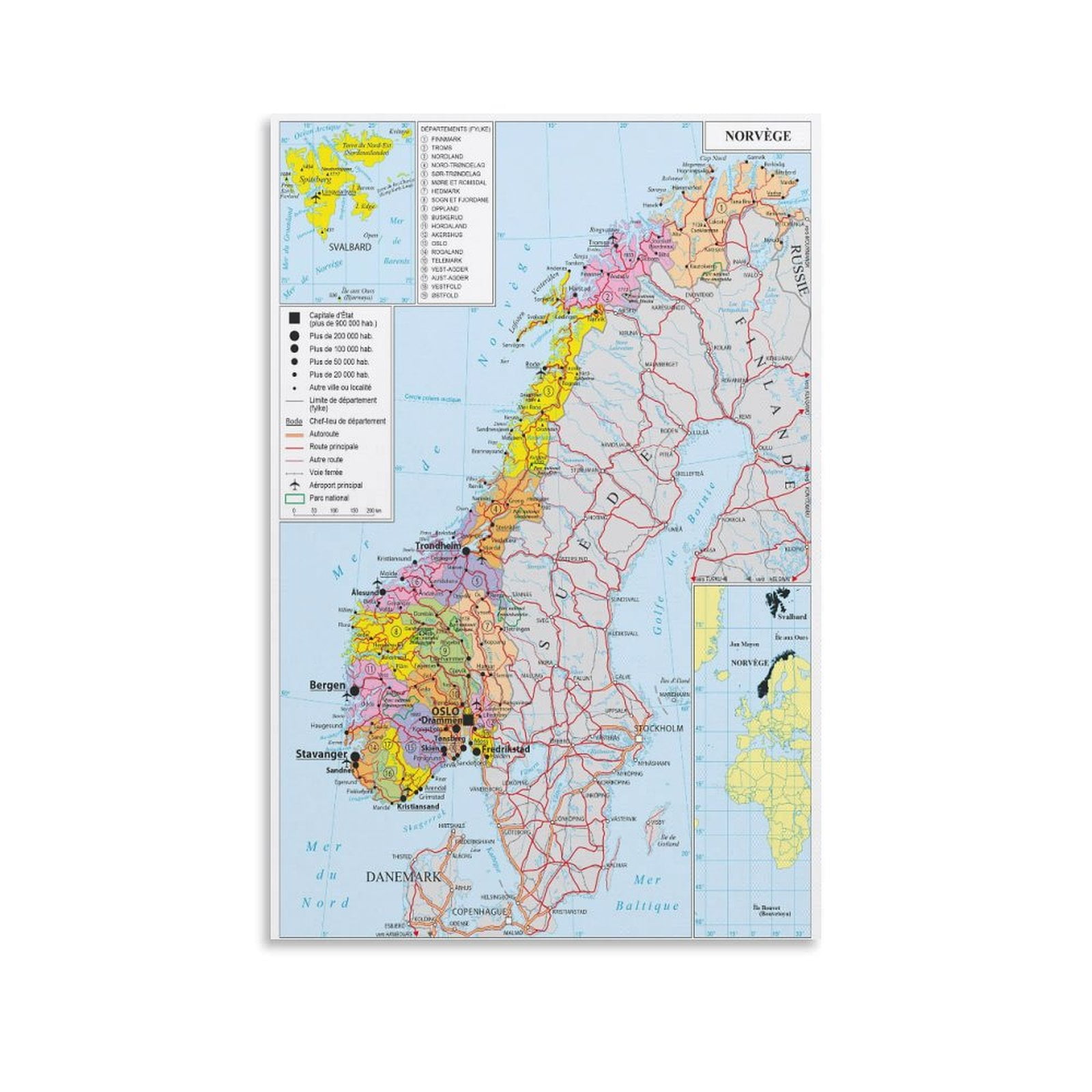 Norway Map Posters Canvas Wall Art Poster Decorative Bedroom Modern ...