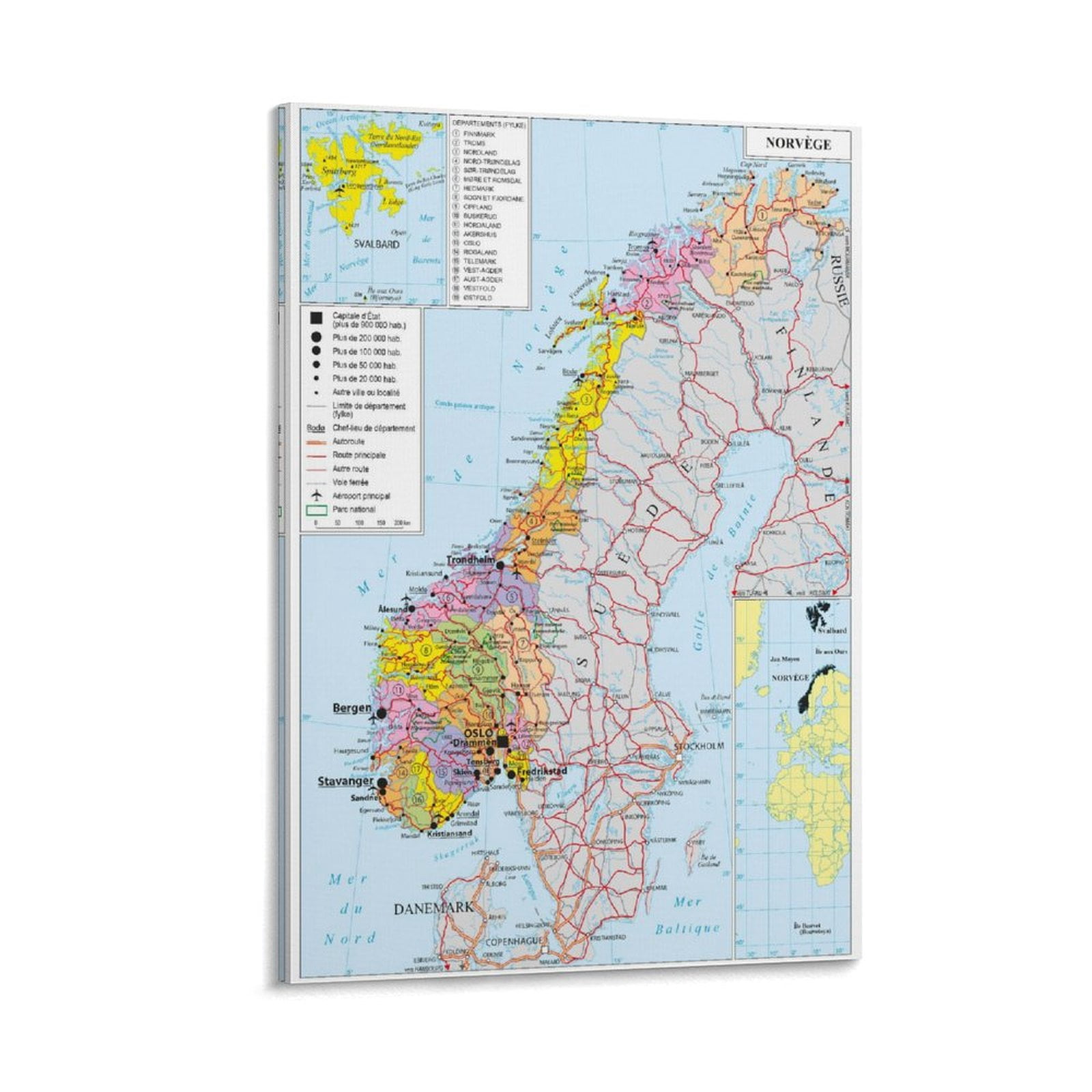 Norway Map Posters Print Photo Art Painting Canvas Poster Home ...