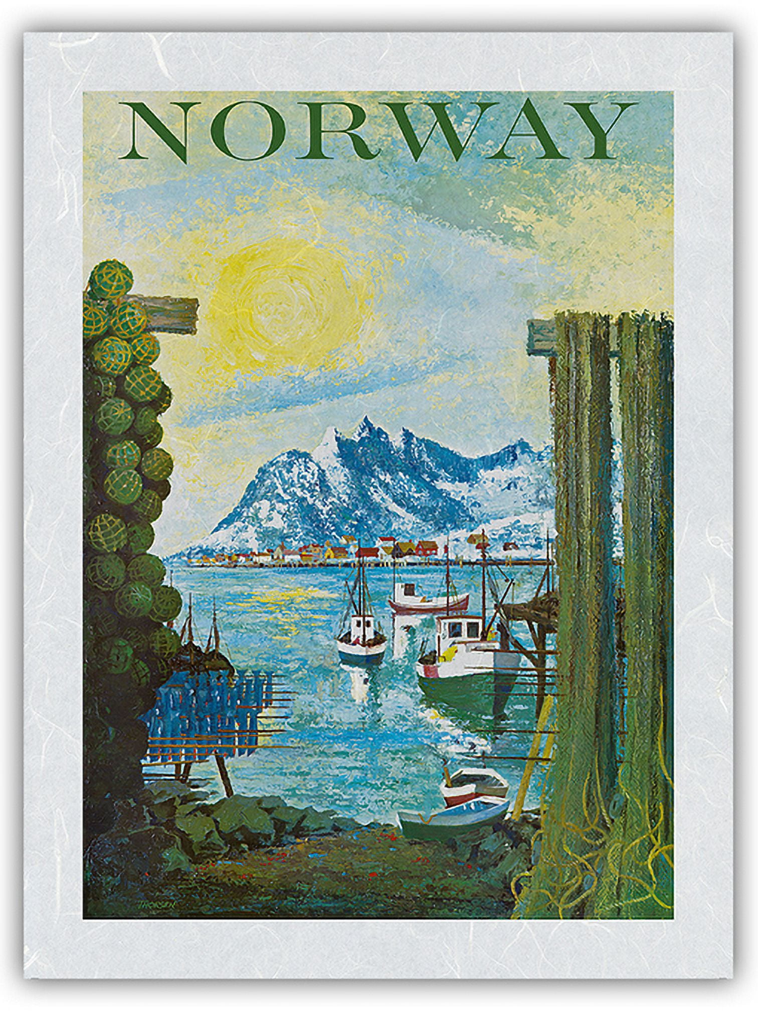 Norway - Scandinavia - Boats in Fishing Village - Vintage Travel Poster by Lars Thorsen c.1940s ...