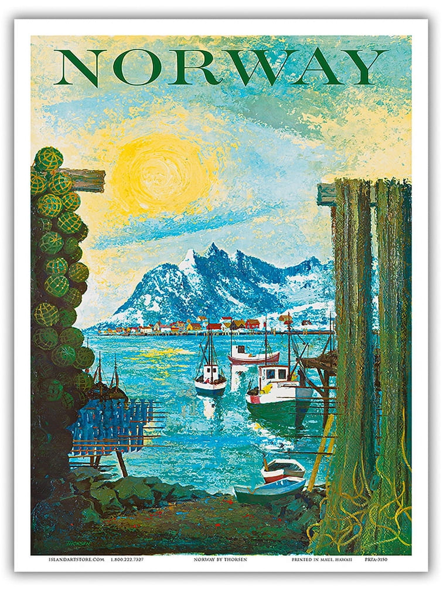 Norway - Scandinavia - Boats in Fishing Village - Vintage Travel Poster ...