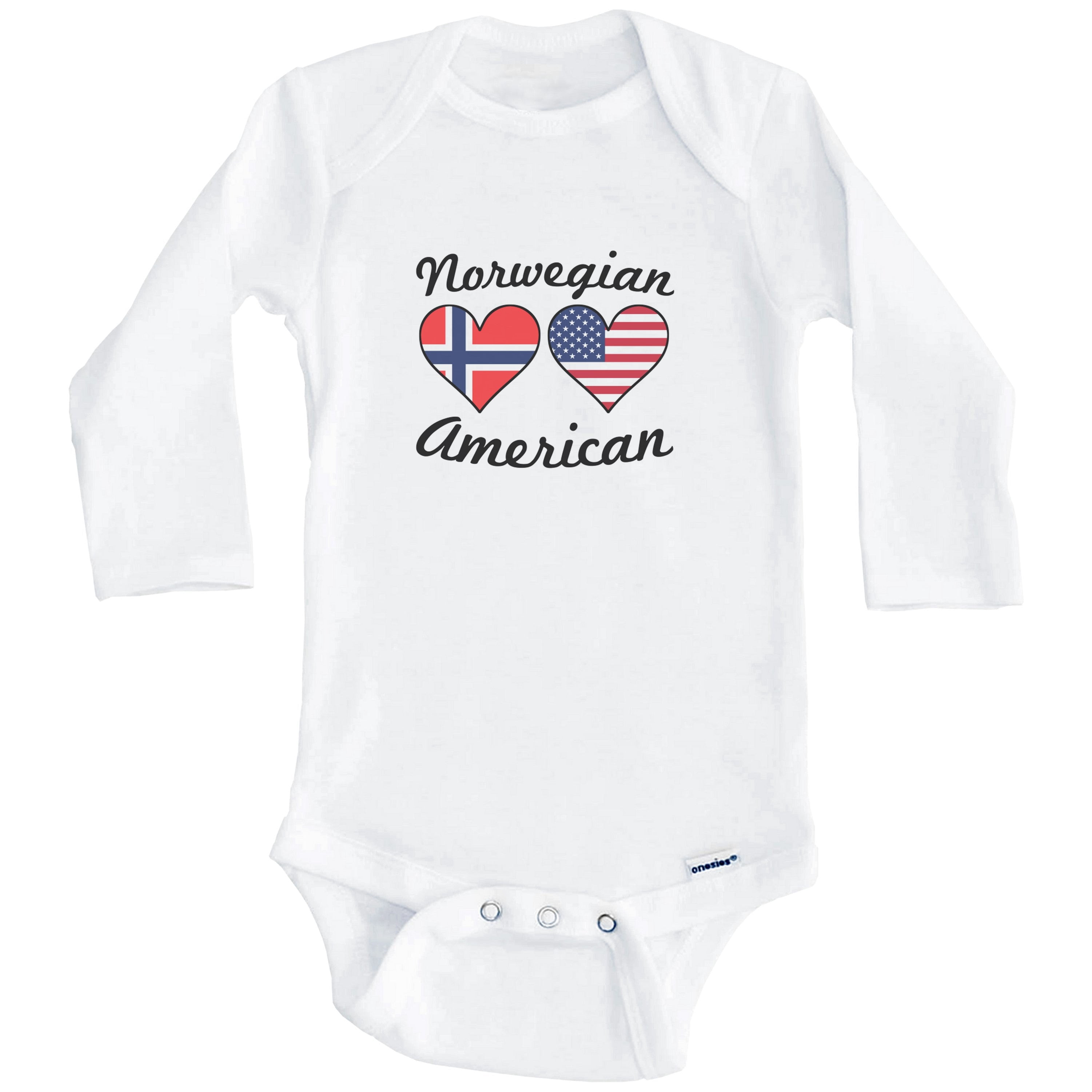 Norwegian American Flag Hearts Norway One Piece Baby Bodysuit (Long ...