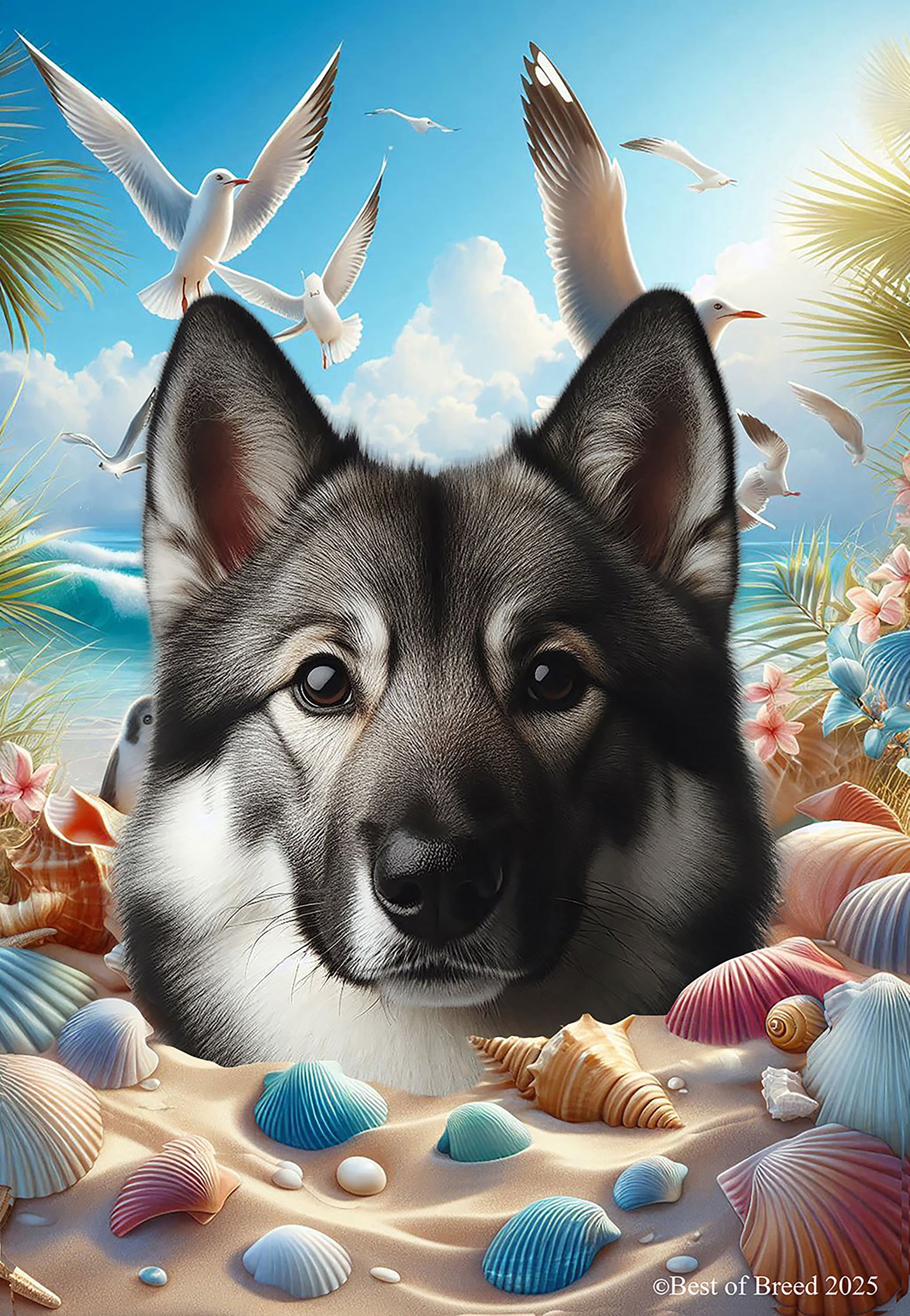 Norwegian Elkhound - Best of Breed Summer Beach Outdoor House Flag 28 ...