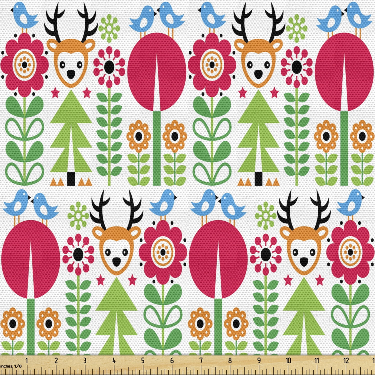 Norwegian Fabric by the Yard, Floral Scandinavian Leaves Pattern ...