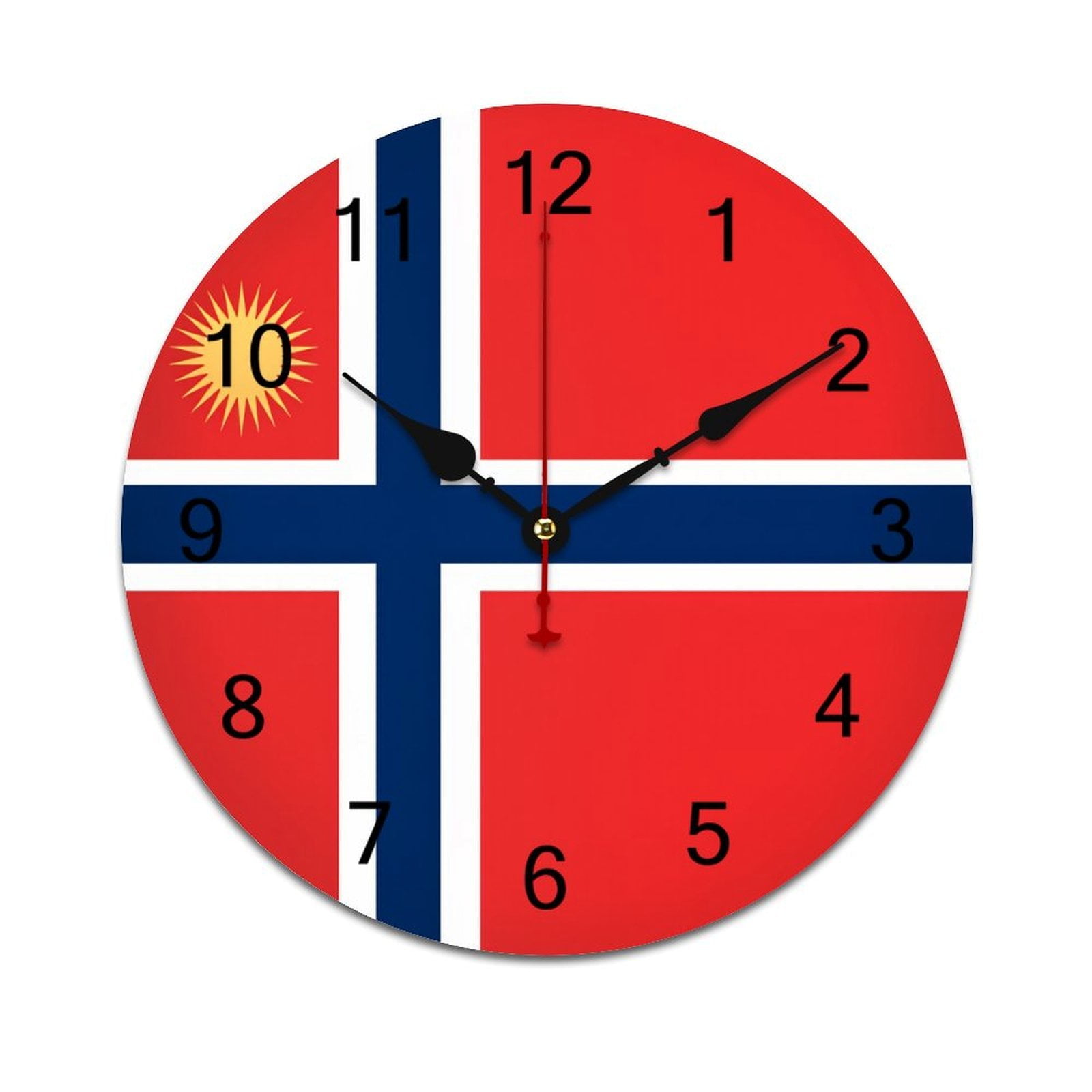 Norwegian Flag-1 Time Decorative Wall Clocks Round Large Wall Watch ...
