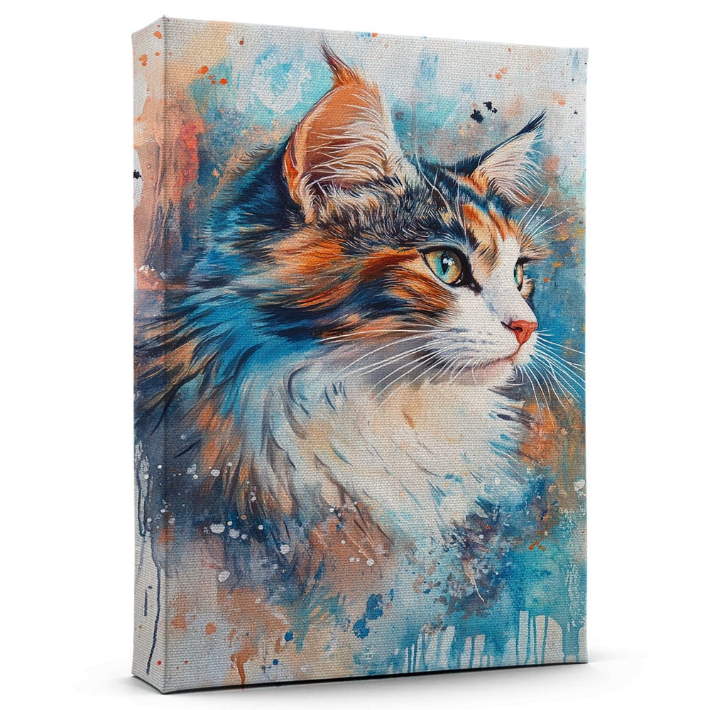 Norwegian Forest Cat Calico Tabby Canvas Wall Art Animal Decor ...