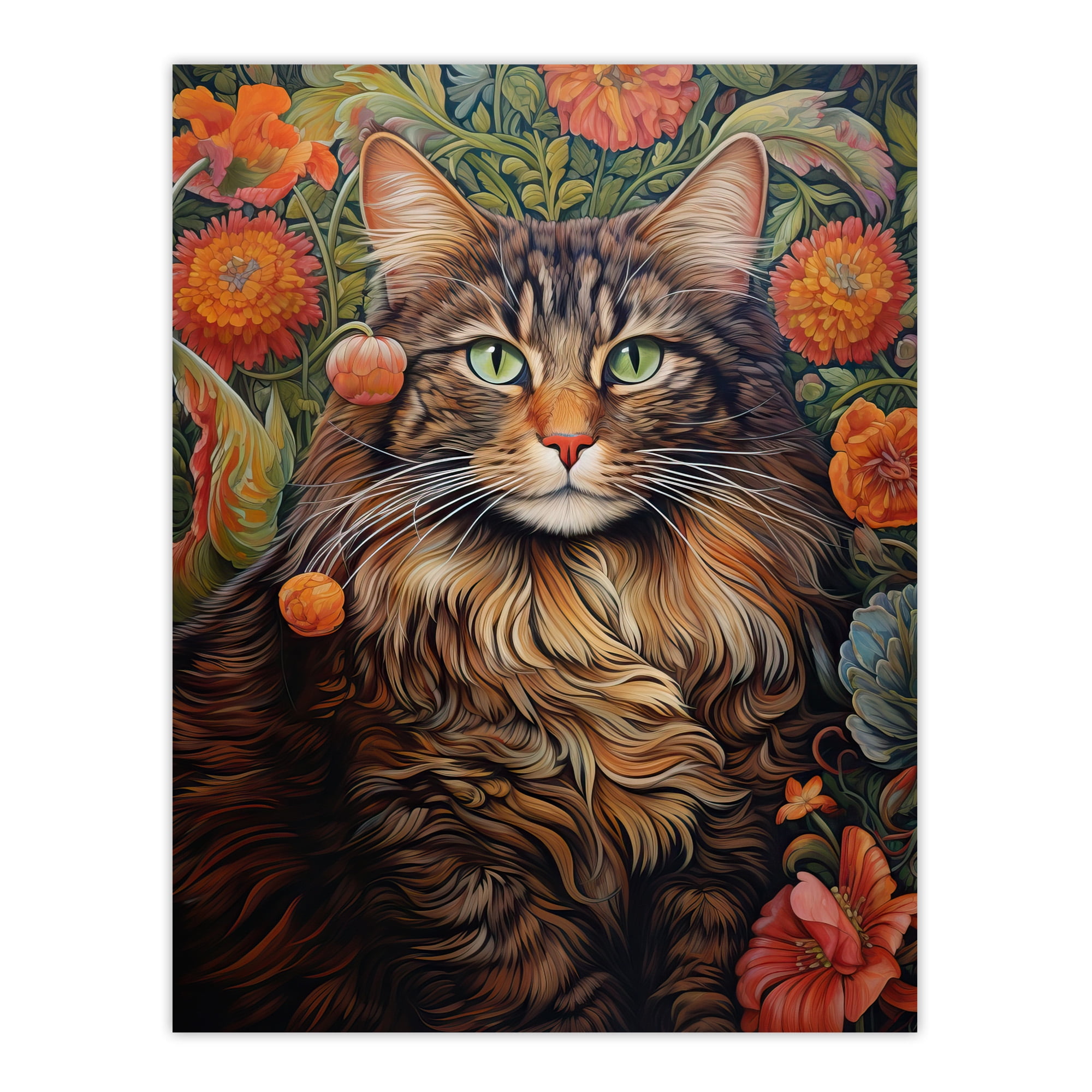 Norwegian Forest Cat Floral Painting Detailed Animal Portrait With ...