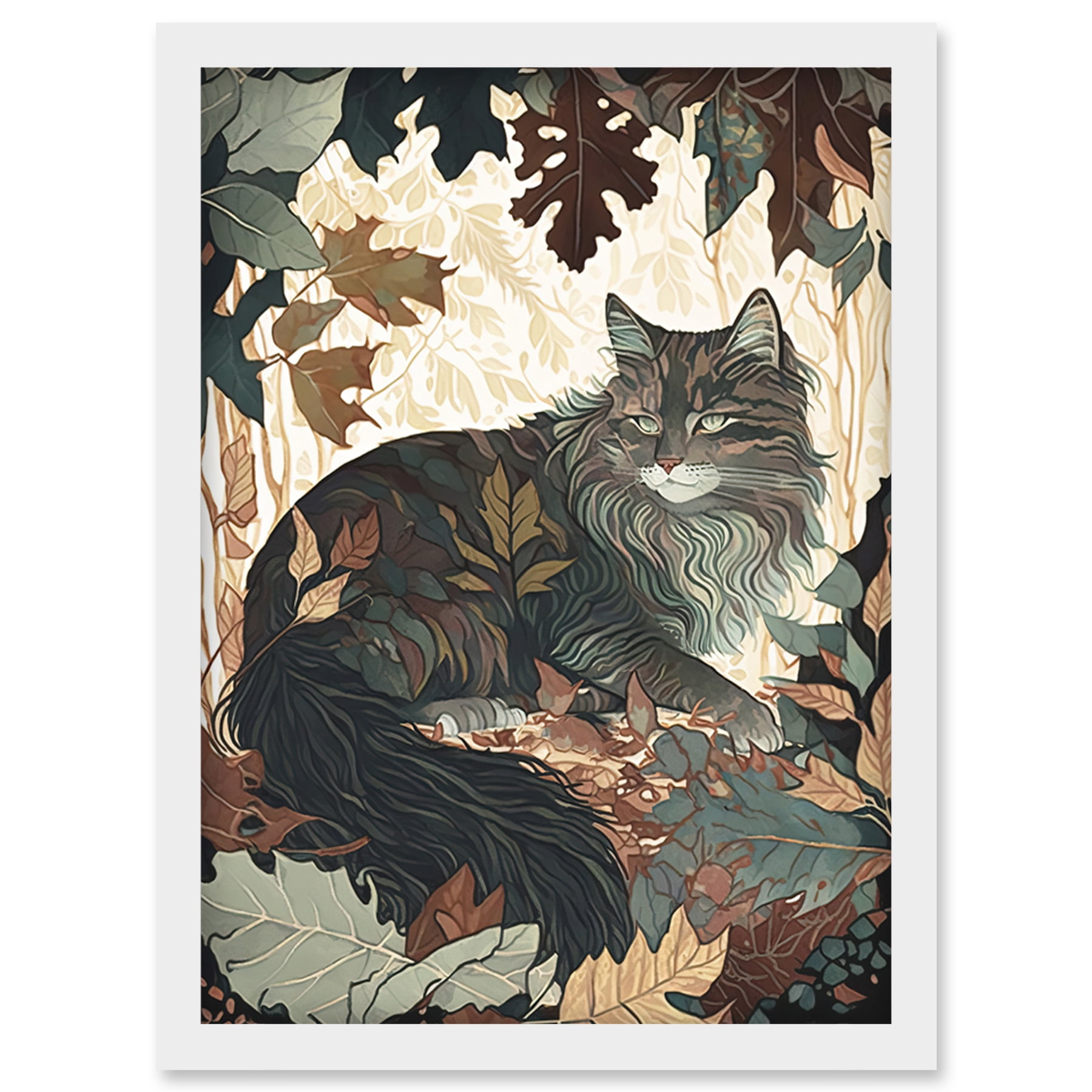 Norwegian Forest Cat Resting Under Bush Trees Modern Illustration ...