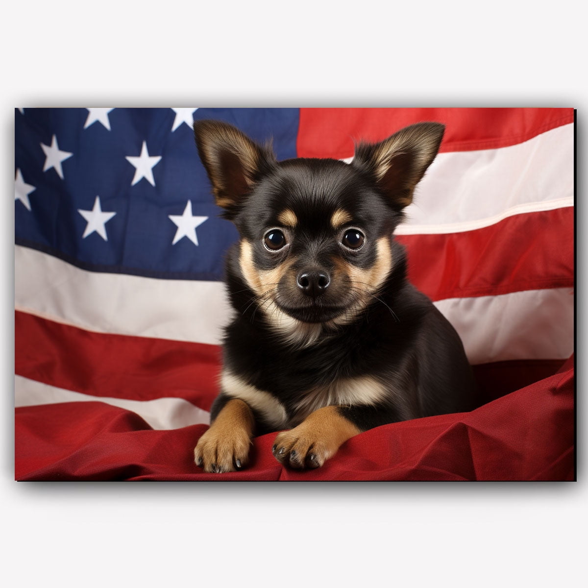 Norwegian Lundehund Dog with American Flag Canvas Wall Art Dog Pictures for Wall Decor Red White ...