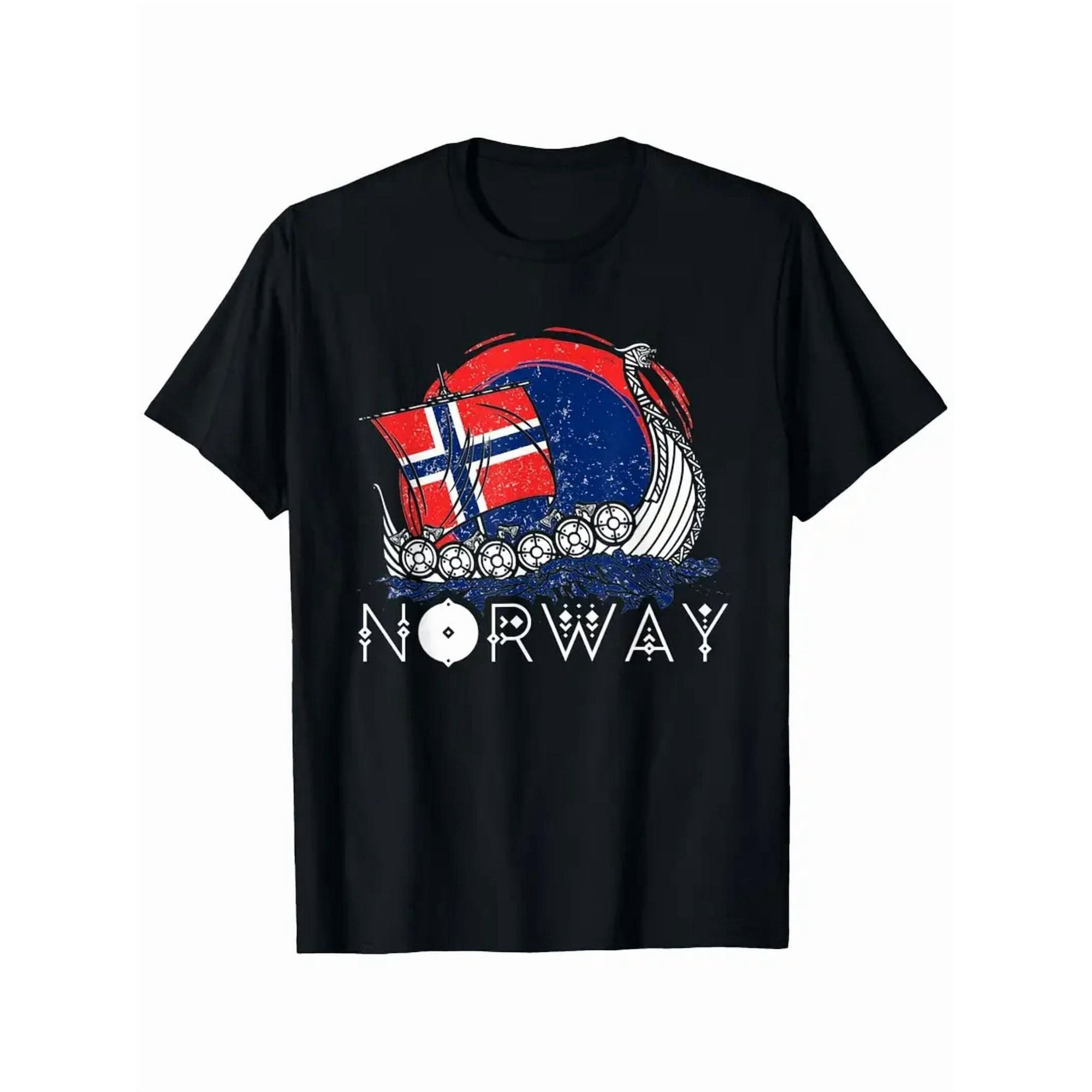 Norwegian Pride Viking Ship Cotton T-Shirt - Casual Round Neck Tee for ...