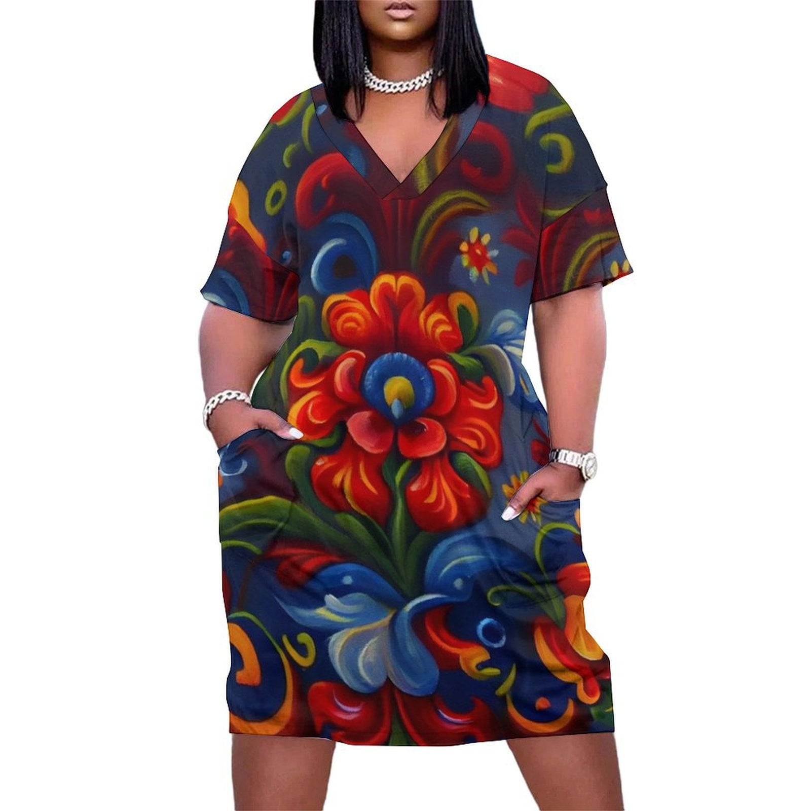 Norwegian Rosemaling-Oil On Canvas #4 Loose Pocket Dress dresses with ...