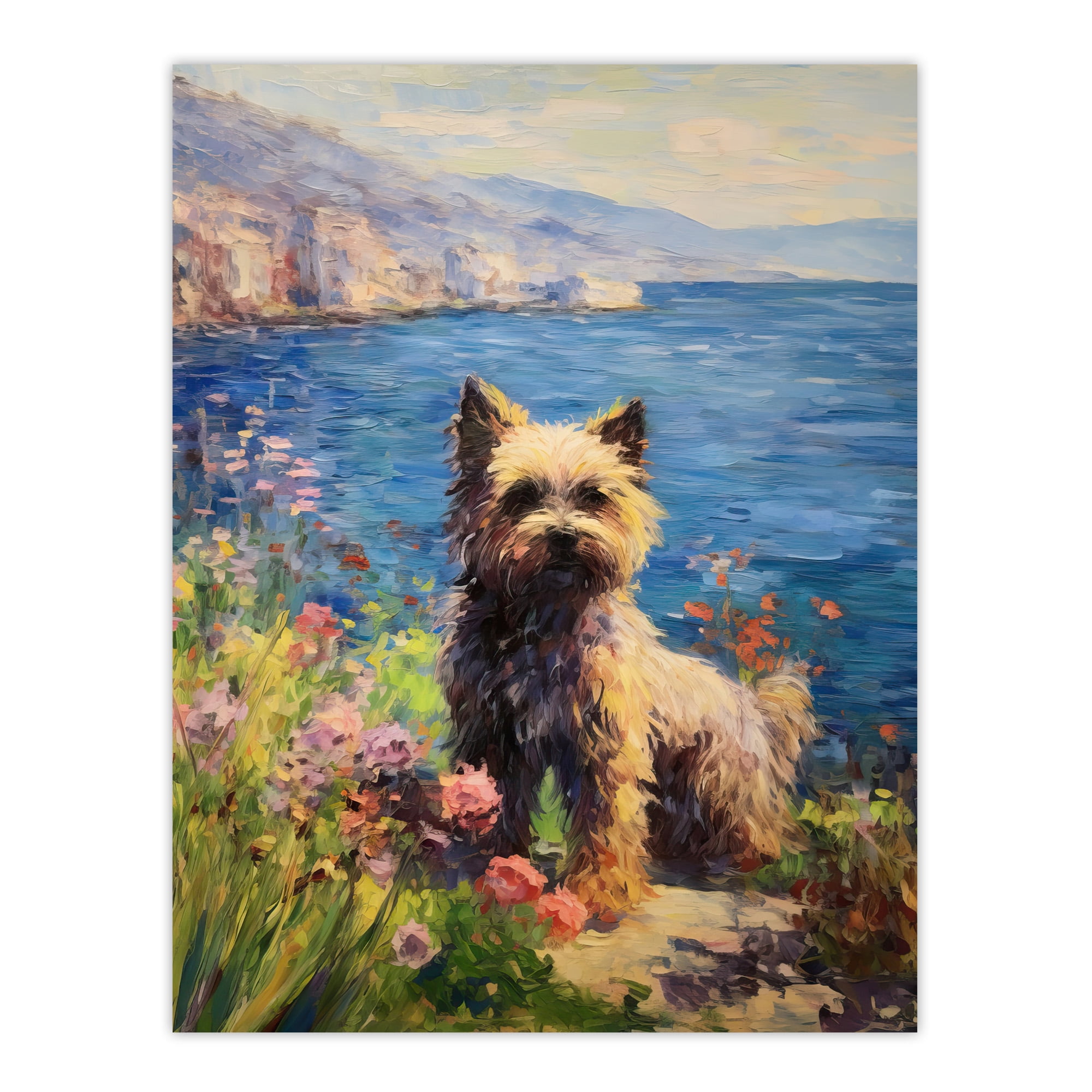 Norwich Terrier On Coastal Cliff Claude Monet Style Dog Oil Painting ...