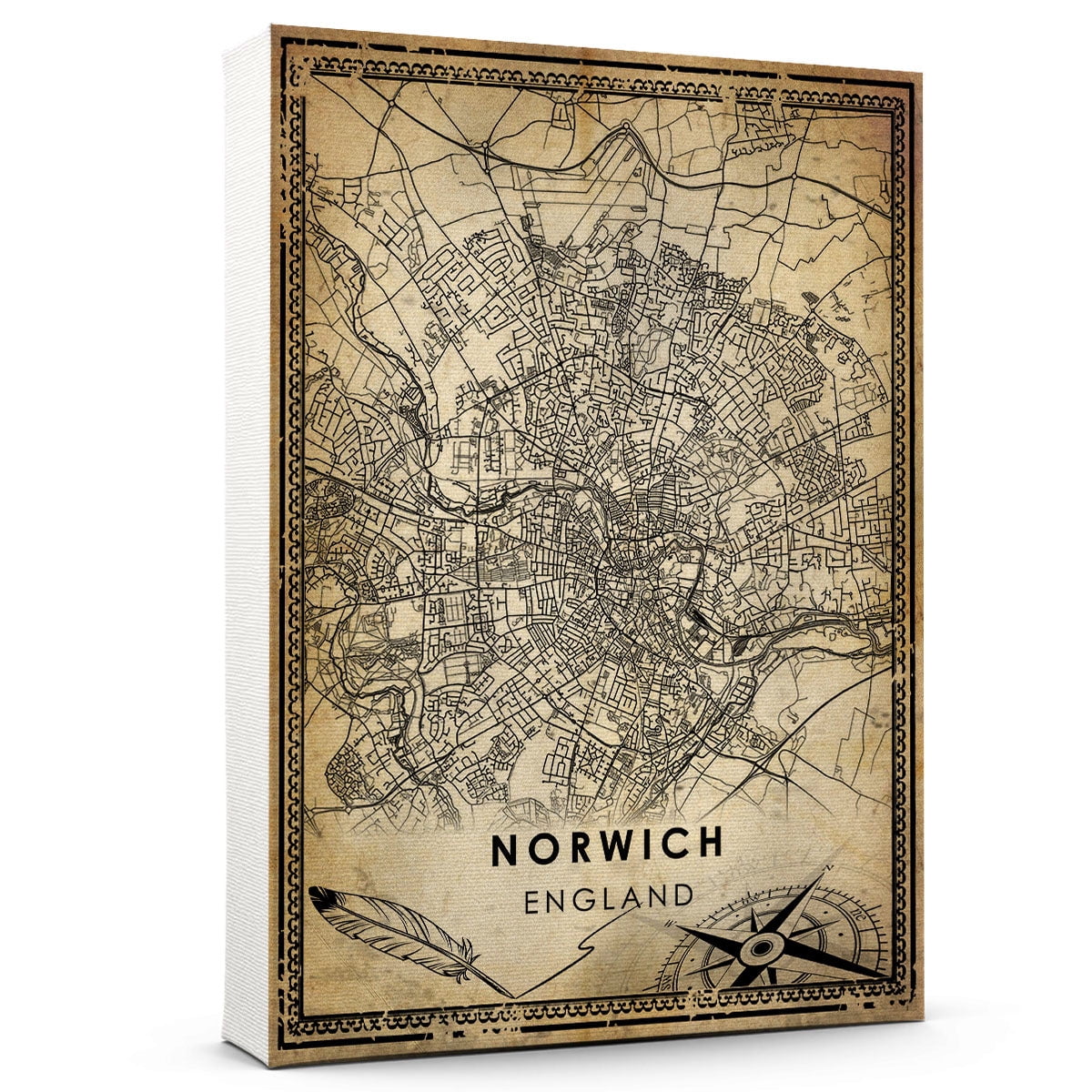 Norwich Vintage Map Prints Canvas, England Map Art Canvas, Canvas ...