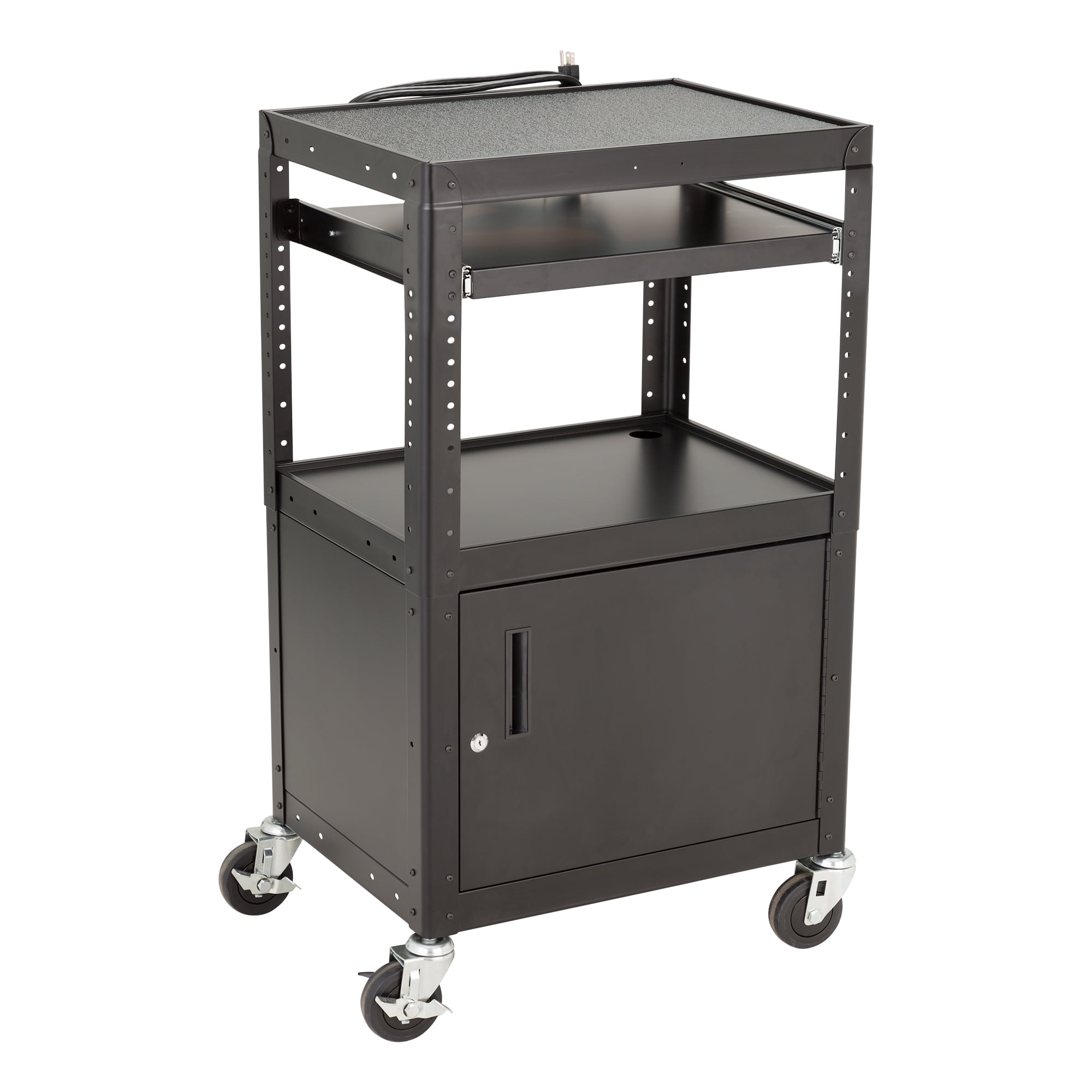 Norwood Commercial Furniture Adjustable-Height Metal AV Cart w/ Cabinet ...