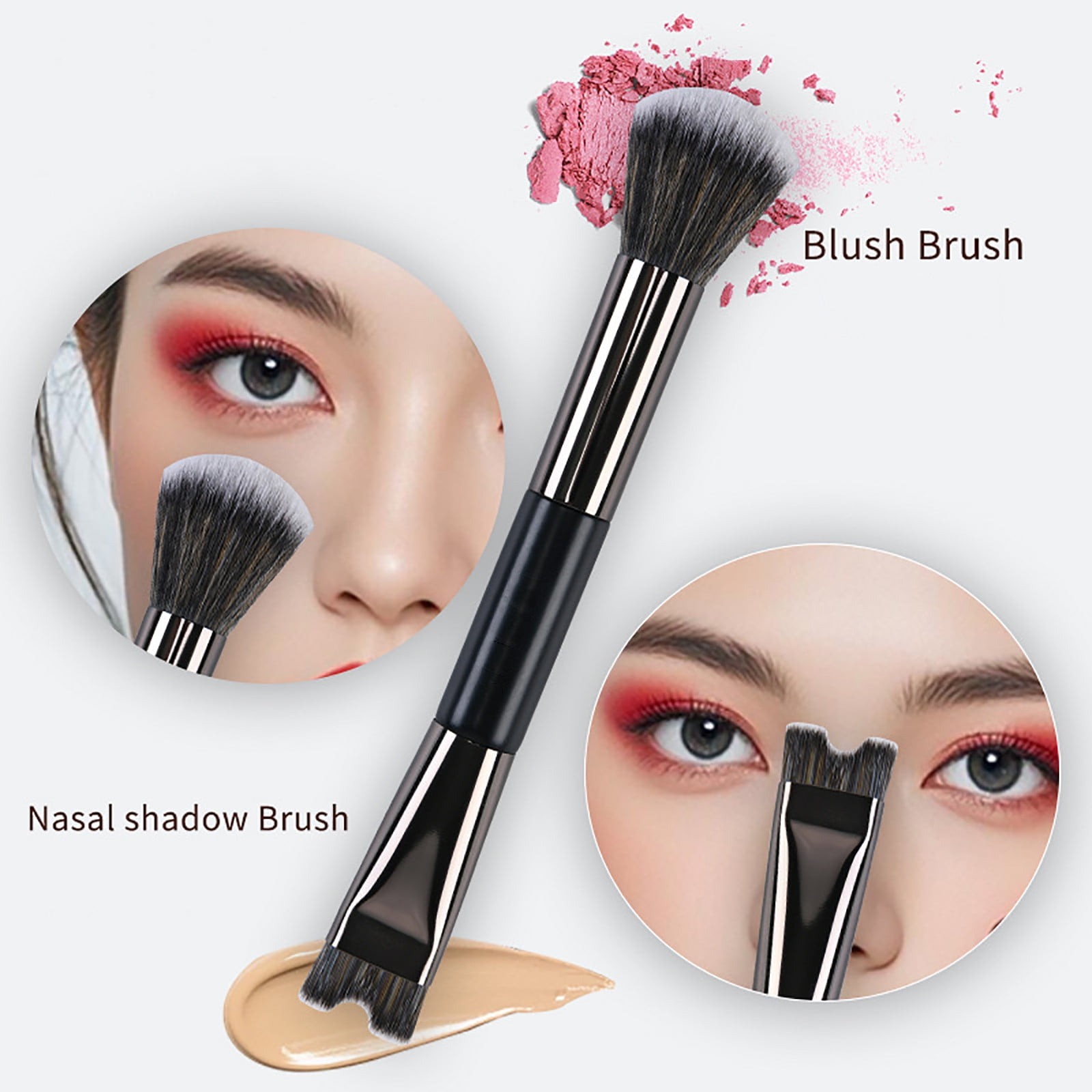 Nose Contour Brushes, 2-In-1 U-Shaped Brush and Fluffy Brush, Angled Tilt Brush, Nose Brushes ...