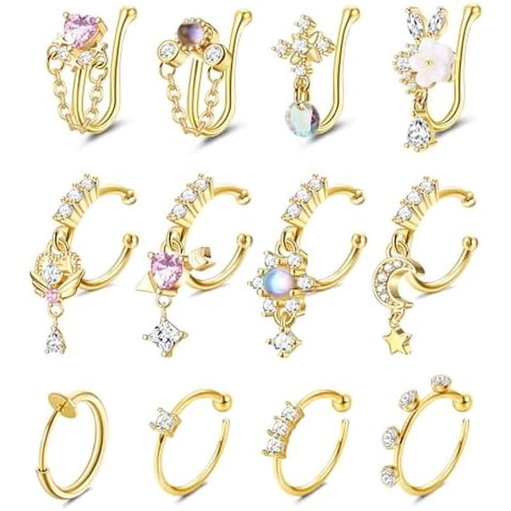 Nose Cuff Fake Nose Ring Hoop Clip on Nose Ring CZ Dangle Fake Nose ...