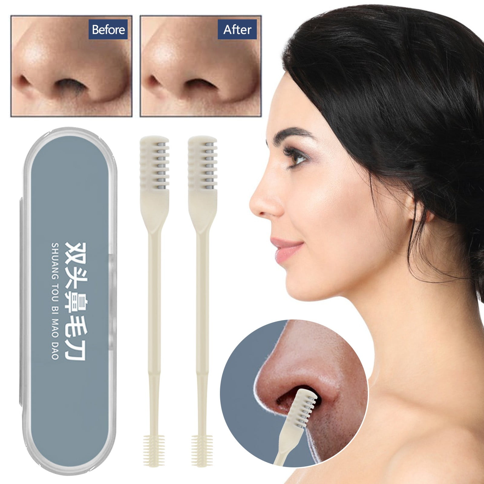 Nose Hair Trimmer 2-in-1 Double-Sided Stainless Steel Rotating Cutter ...