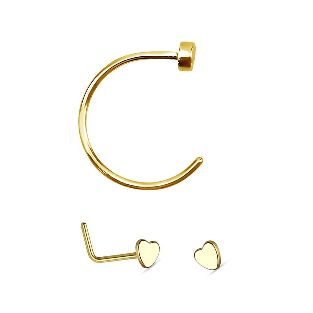 Nose Hoop 5/16 and Stud L-shape with Heart Package of Nose ring jewelry ...