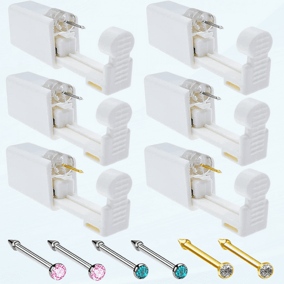 Nose Piercing Gun - 6 Pack Self Nose Piercing Kit Safety Disposable ...
