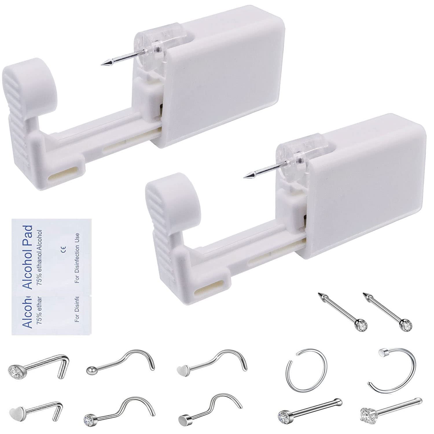 Nose Piercing Kit, 2Pack Disposable Sterile Nose Piercing Gun Kit ...
