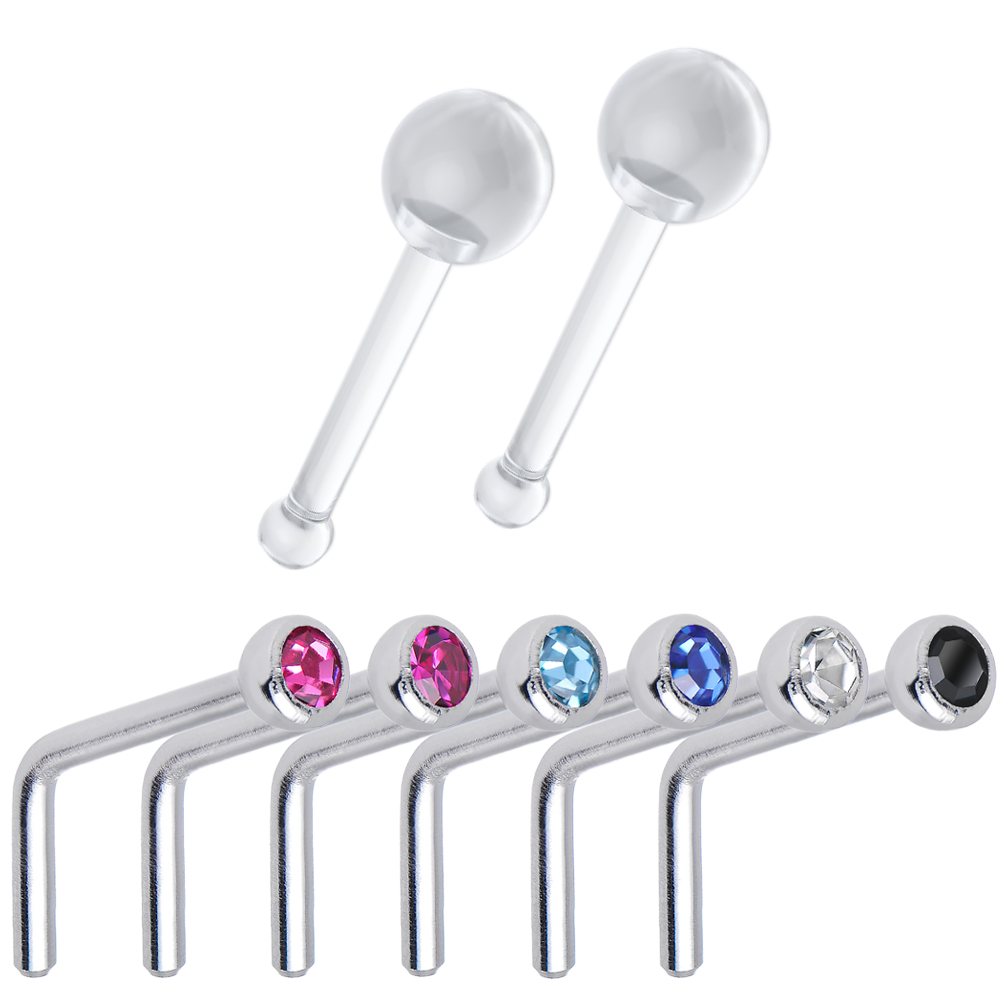 Nose Piercing Studs - 8-Pack 20ga 316L L-Bend and Nose Bone Retainers ...