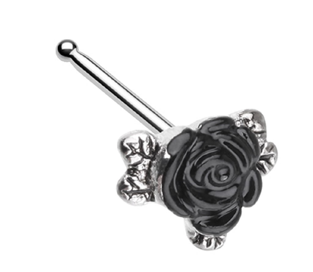 Nose Ring Gothic Black Rose Stud 316L Sterling Silver - Walmart.com