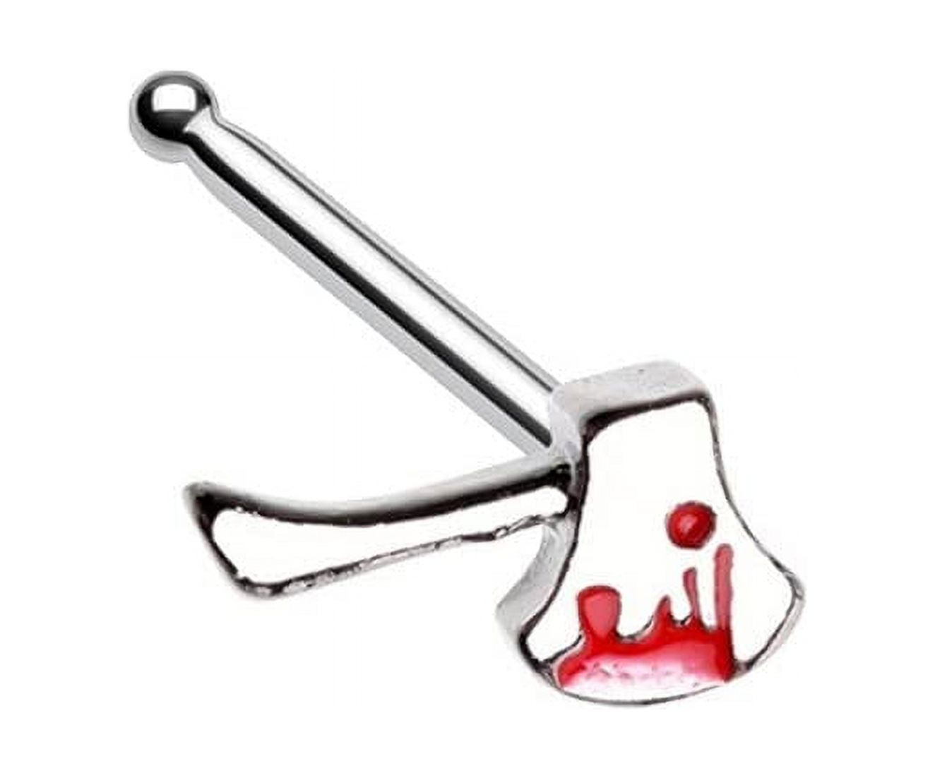 Nose Ring Stud Goth Hatchet Bloody Axe Ring top 316L Surgical Steel ...