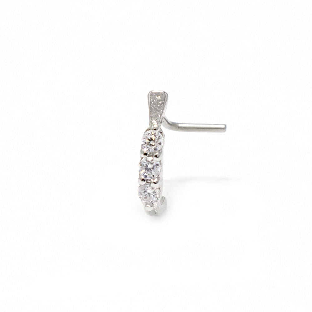 Nose Ring Stud L Shape Bend Screw 20G Steel Piercing 3 CZ Nose Crawler ...