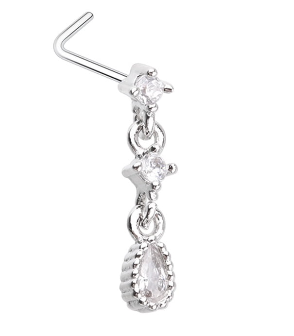 Nose Ring Stud Star teardrop dangle L-Shape 316L Surgical Steel L bar ...