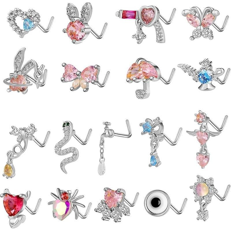Nose Rings L Shape Nose Ring Stud for Women-Butterfly Nose Ring - Heart ...