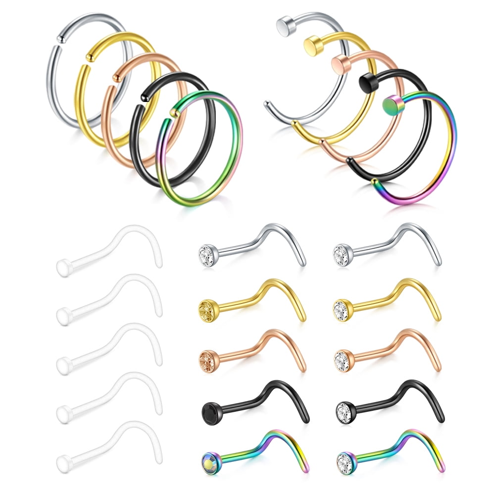 Briana Williams Studs and Hook 316L Stainless Steel Nose Piercing, 9/32 ...