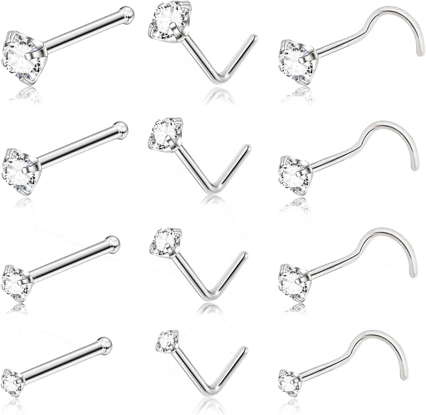 Briana Williams Nose Stud Set, 316L Stainless Steel CZ Nose Rings, L ...