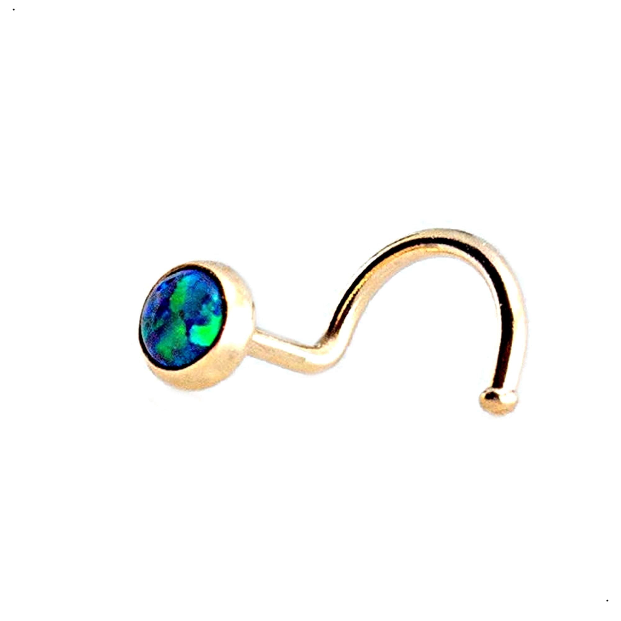 Nose Stud Screw Shaped Gemstone Nose Rings, Gold Nostril Corkscrew ...