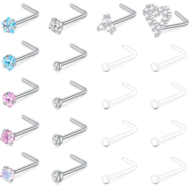 18G Hypoallergenic Surgical Stainless Steel L Shaped Nose Studs with ...