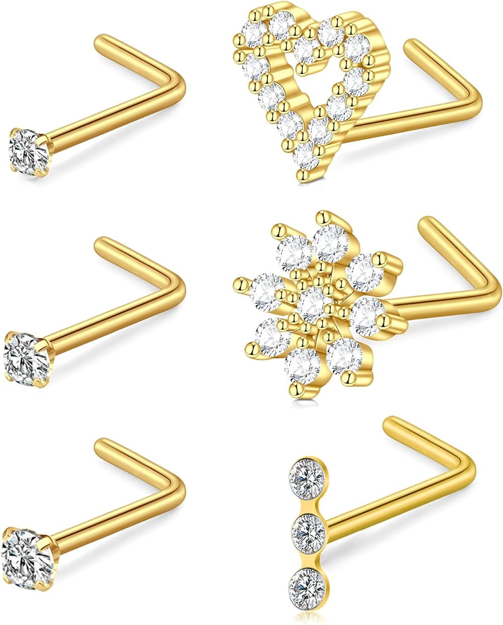 Briana Williams Nose Studs, 20G L Shaped Surgical Steel, Diamond, Heart ...