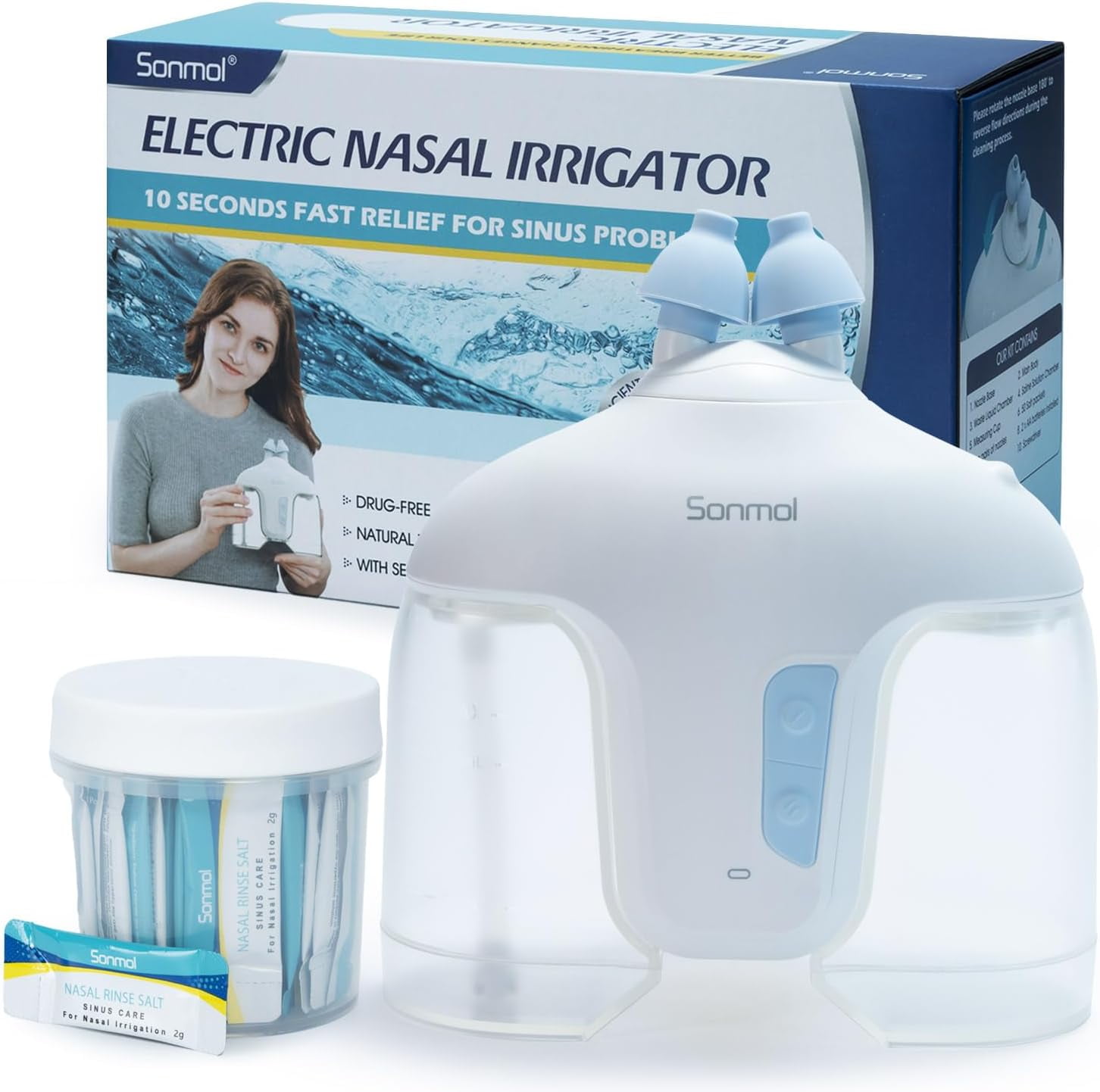 Nose Wash Electric Nasal Irrigation System with 50 Salt Packets for ...