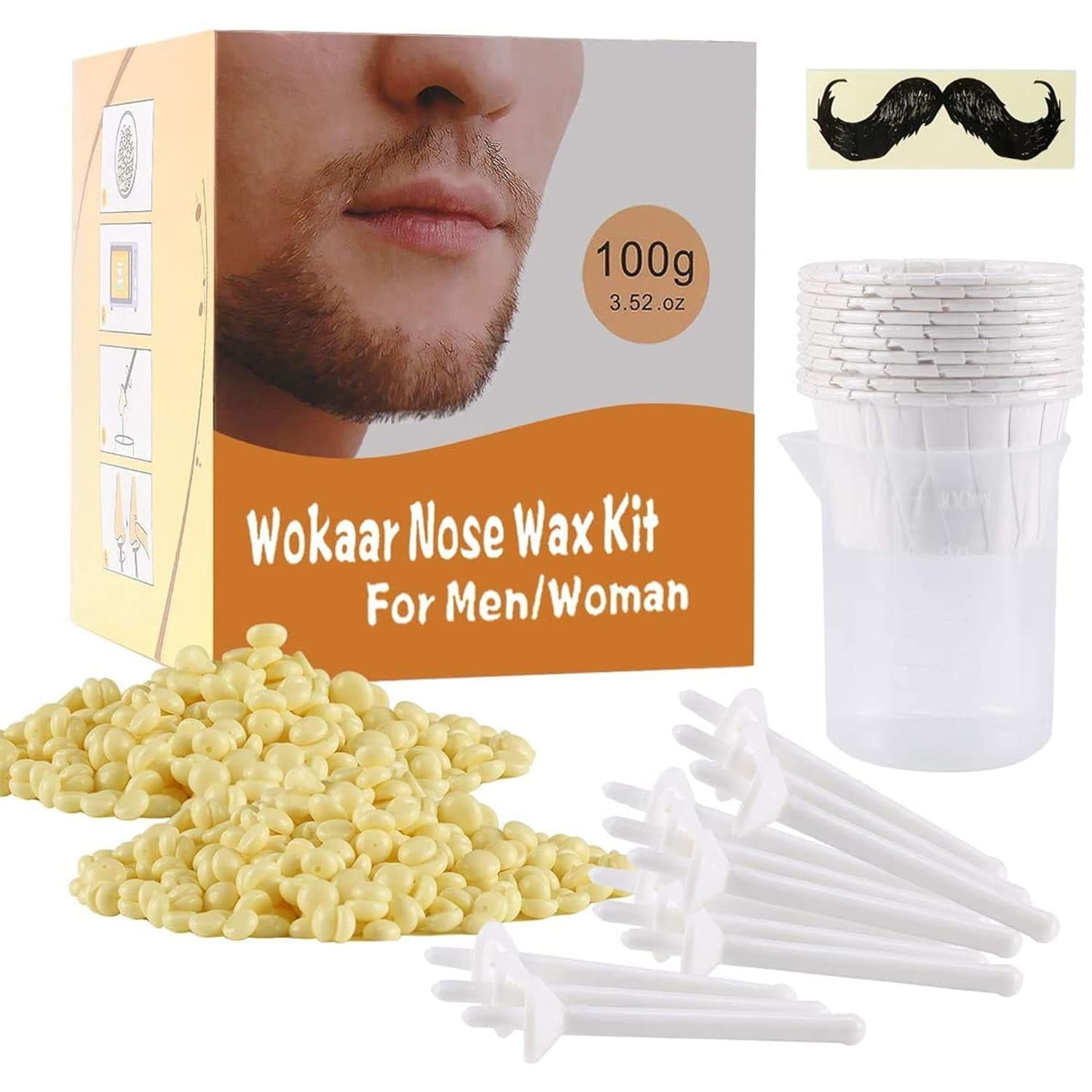Nose Wax Kit, 100 g Wax, 30 Applicators, 15-20 Uses. Nose & Ear Hair ...