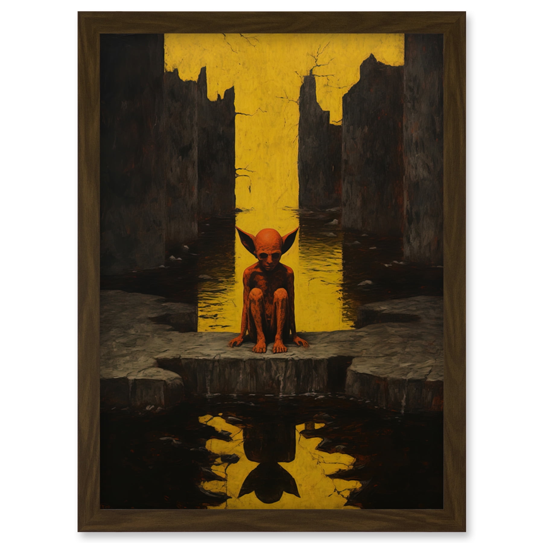 Nosferatu Lair Conceptual Art Oil Painting Yellow Sky Castle Ruins Red ...