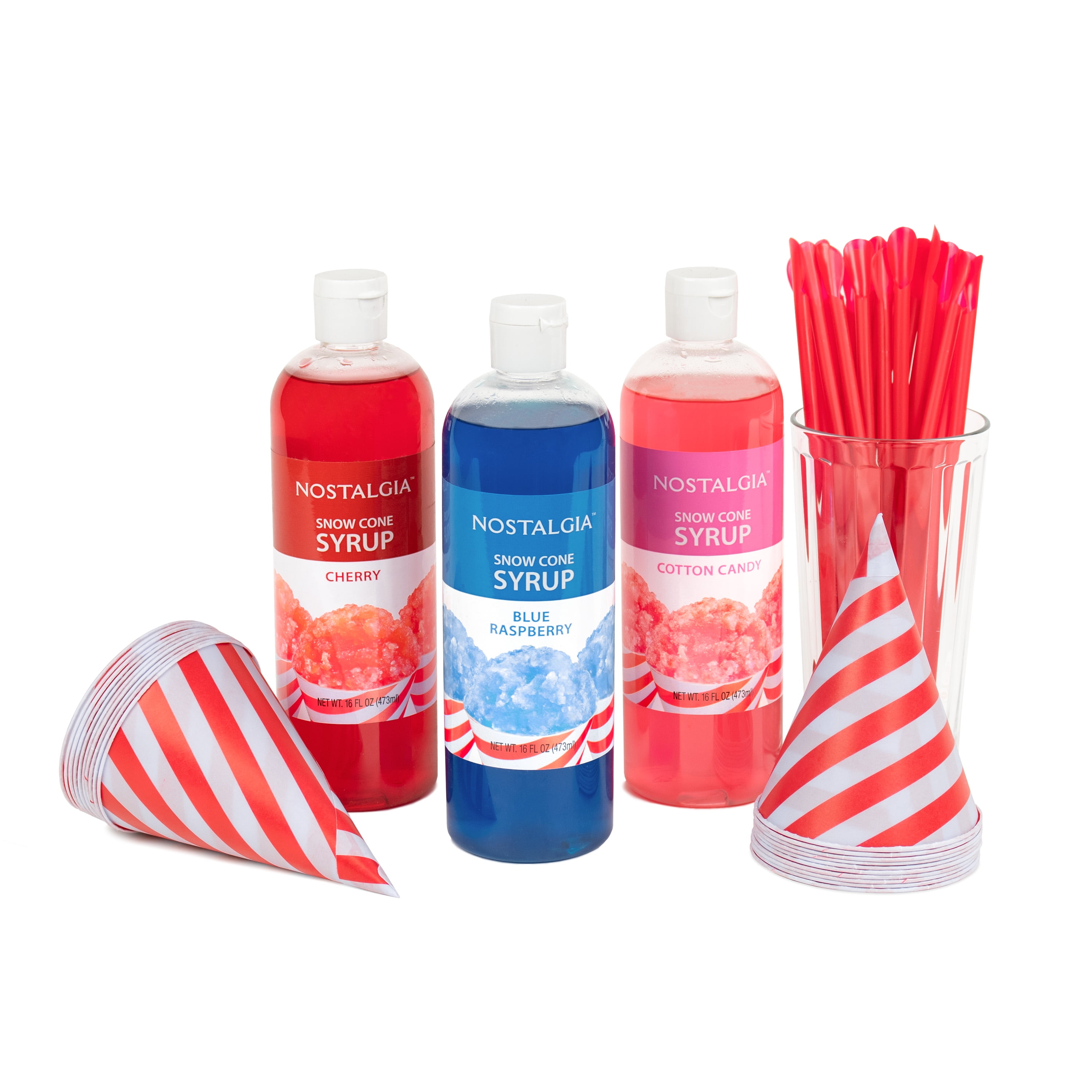 Nostalgia 16 oz Snow Cone Syrups, Cups and Spoon-Straws Party Kit, SCW5 ...