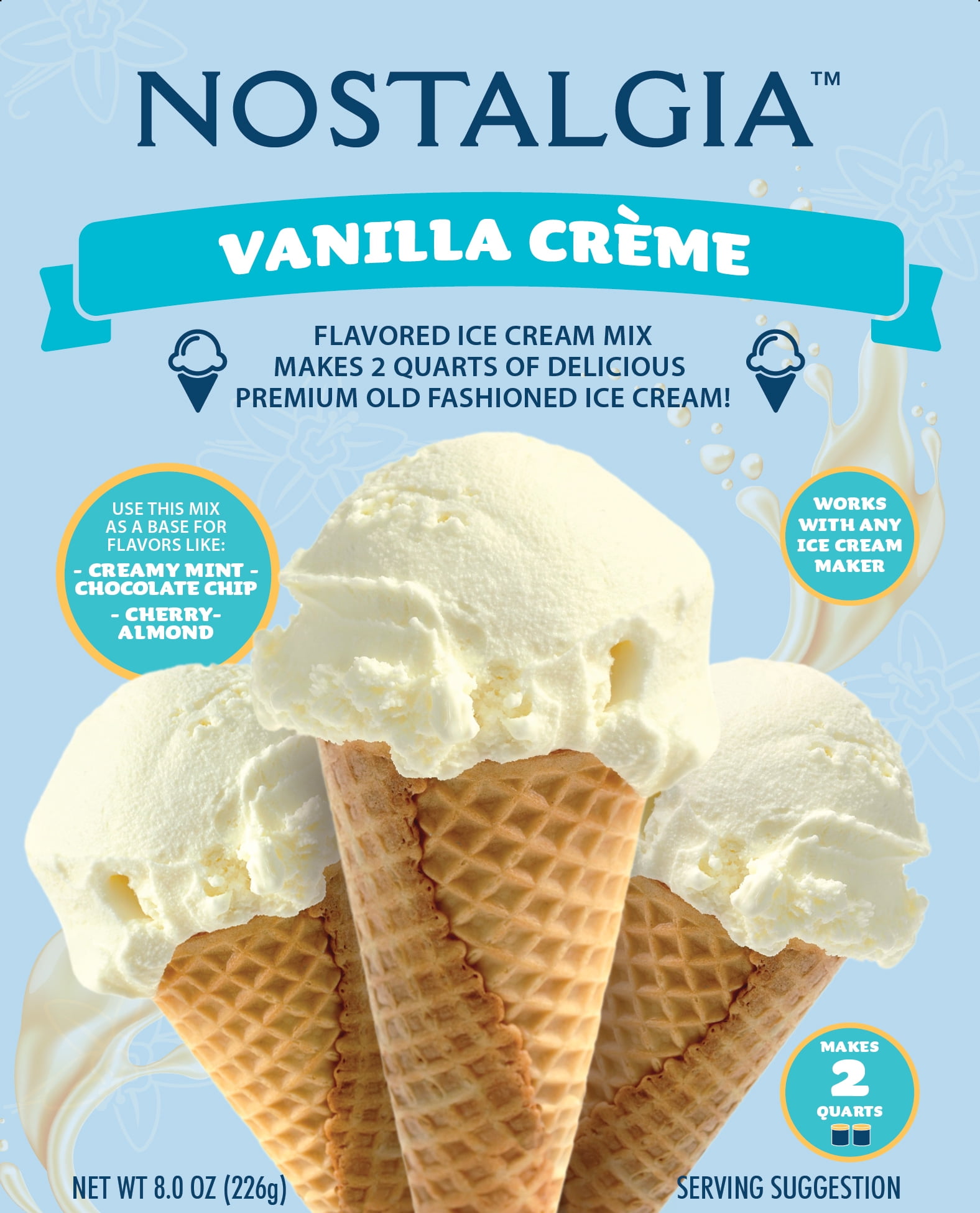 Nostalgia 2-Quart Homemade Premium Vanilla Crème Ice Cream Mix, 8 oz ...