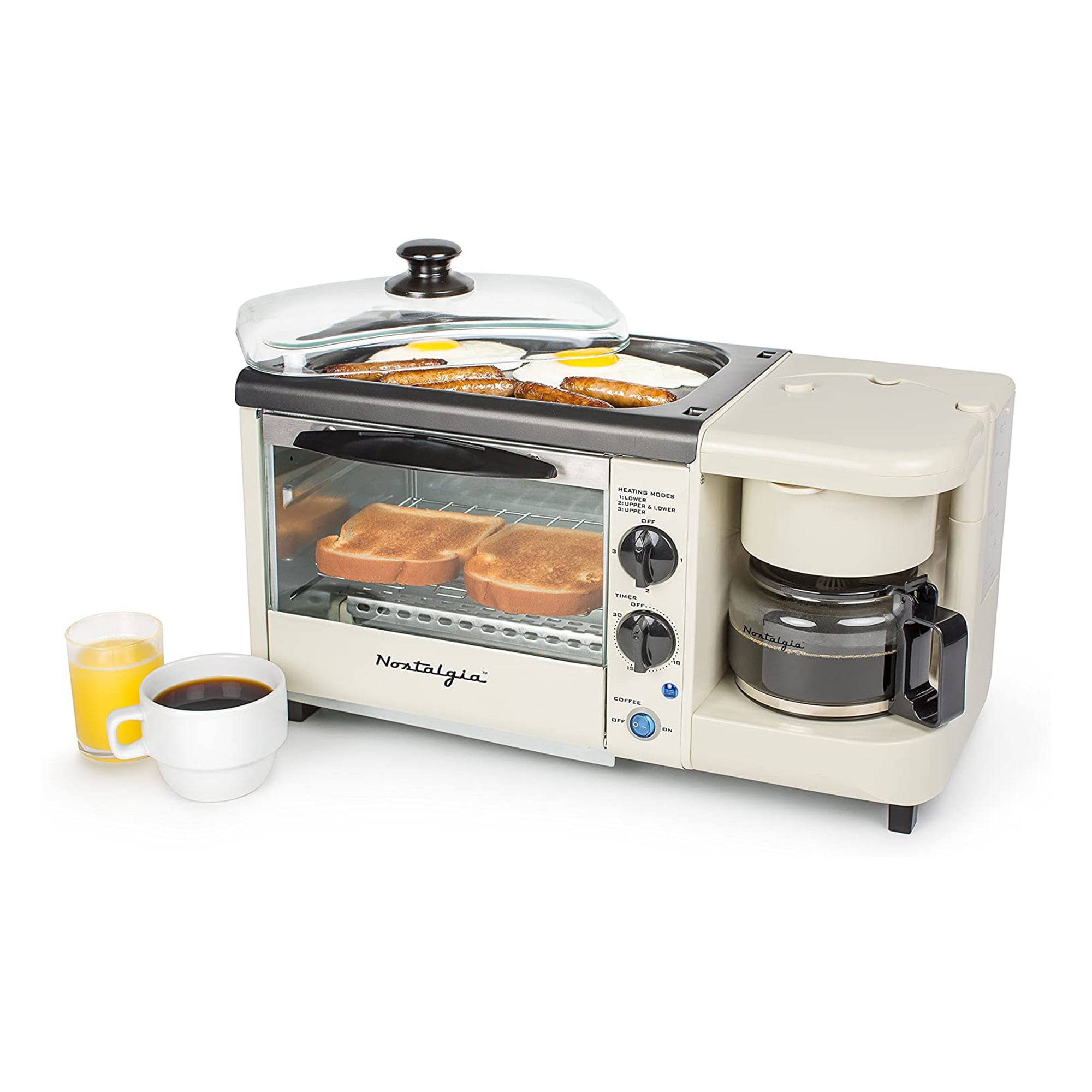 Nostalgia 3-in-1 Breakfast Station, Toaster Oven, Coffeemaker, Bisque ...
