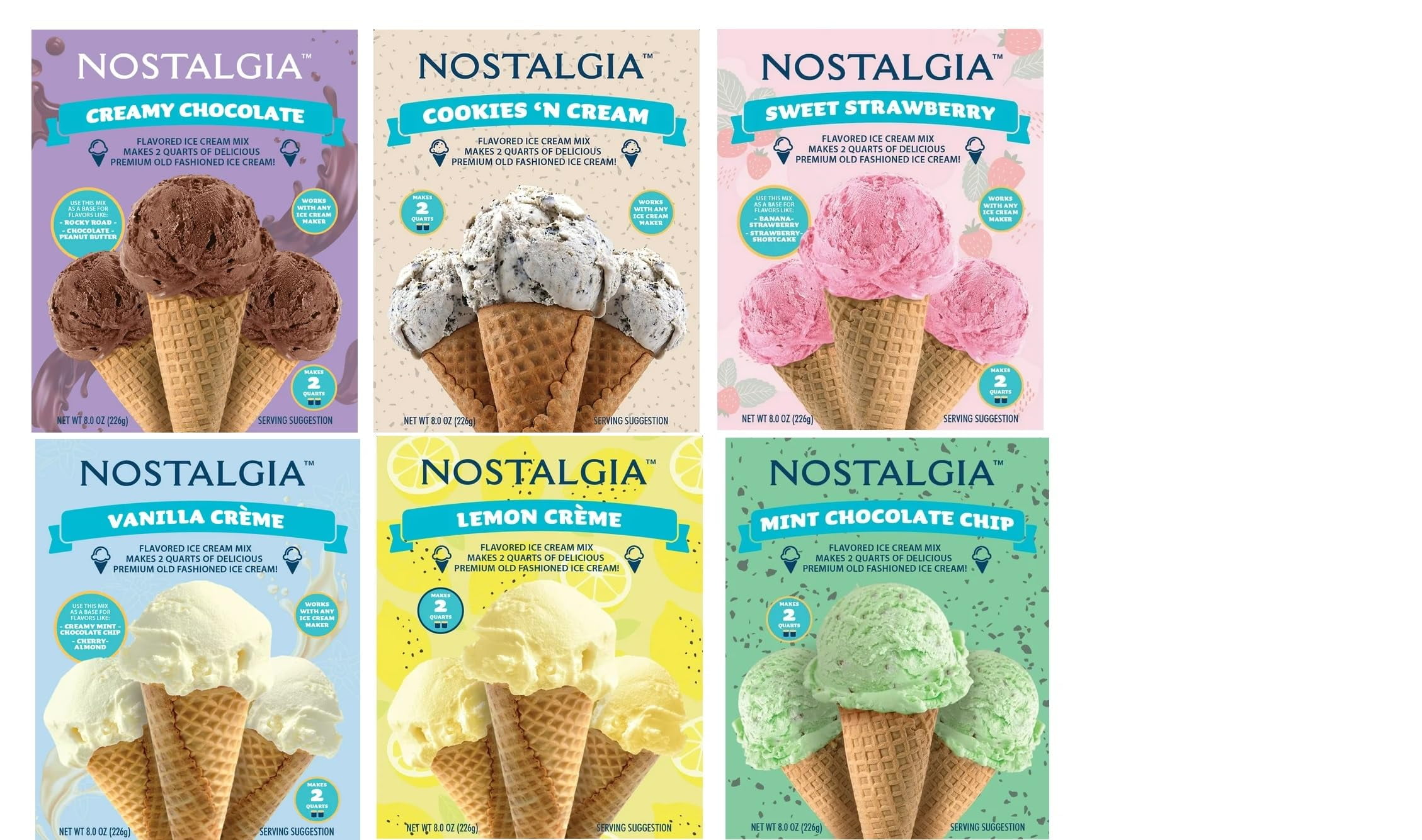 Nostalgia Ice Cream Mix - Variety Pack of 6 Flavors Vanilla Creme and ...