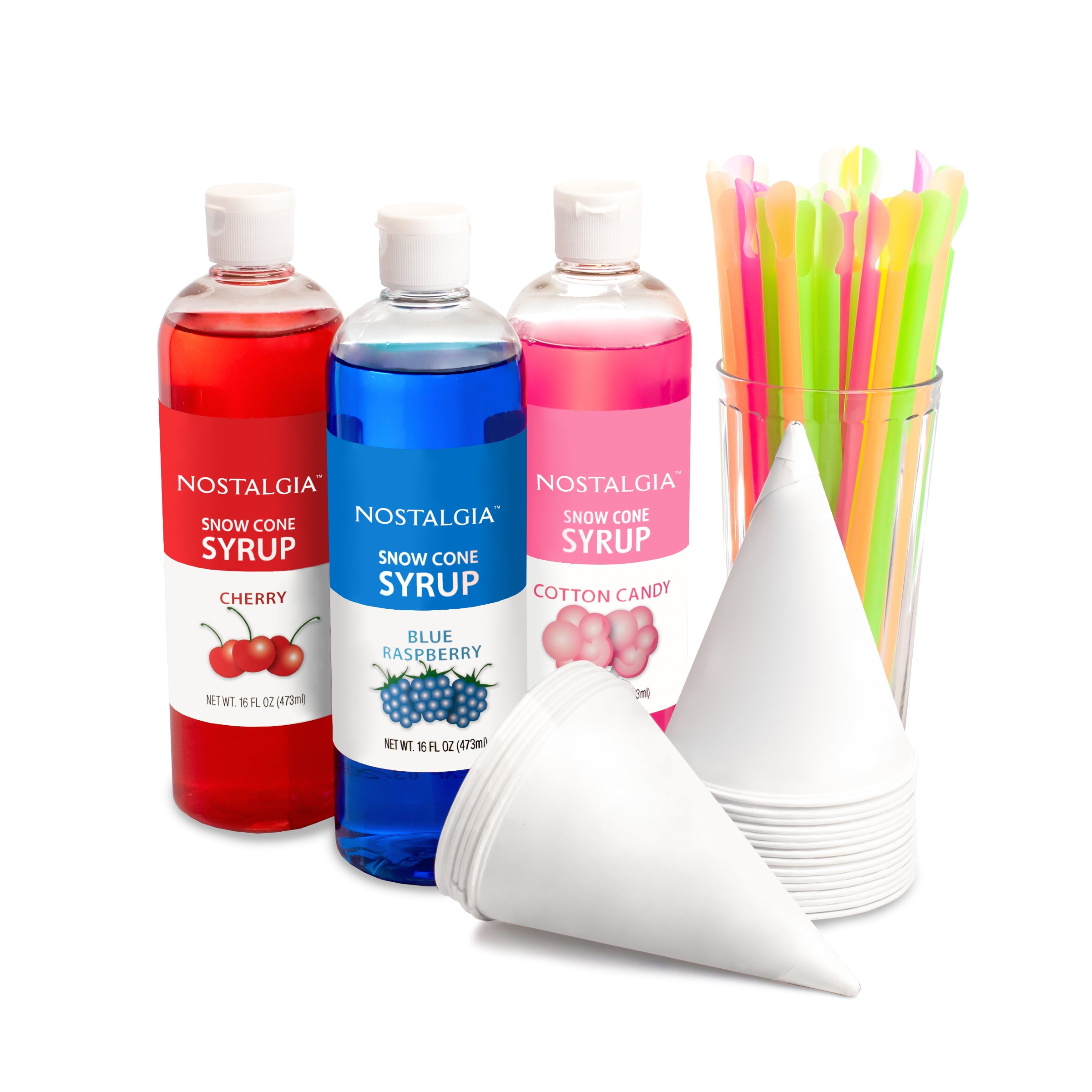 Nostalgia Premium 16-Ounce Snow Cone Syrups, Cups and Spoon-Straws ...